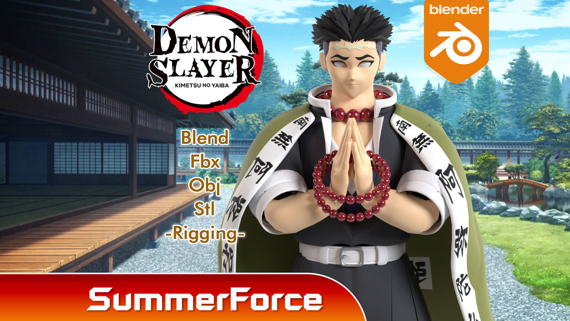 Gyomei Himejima - Demon Slayer 3D model rigged | CGTrader
