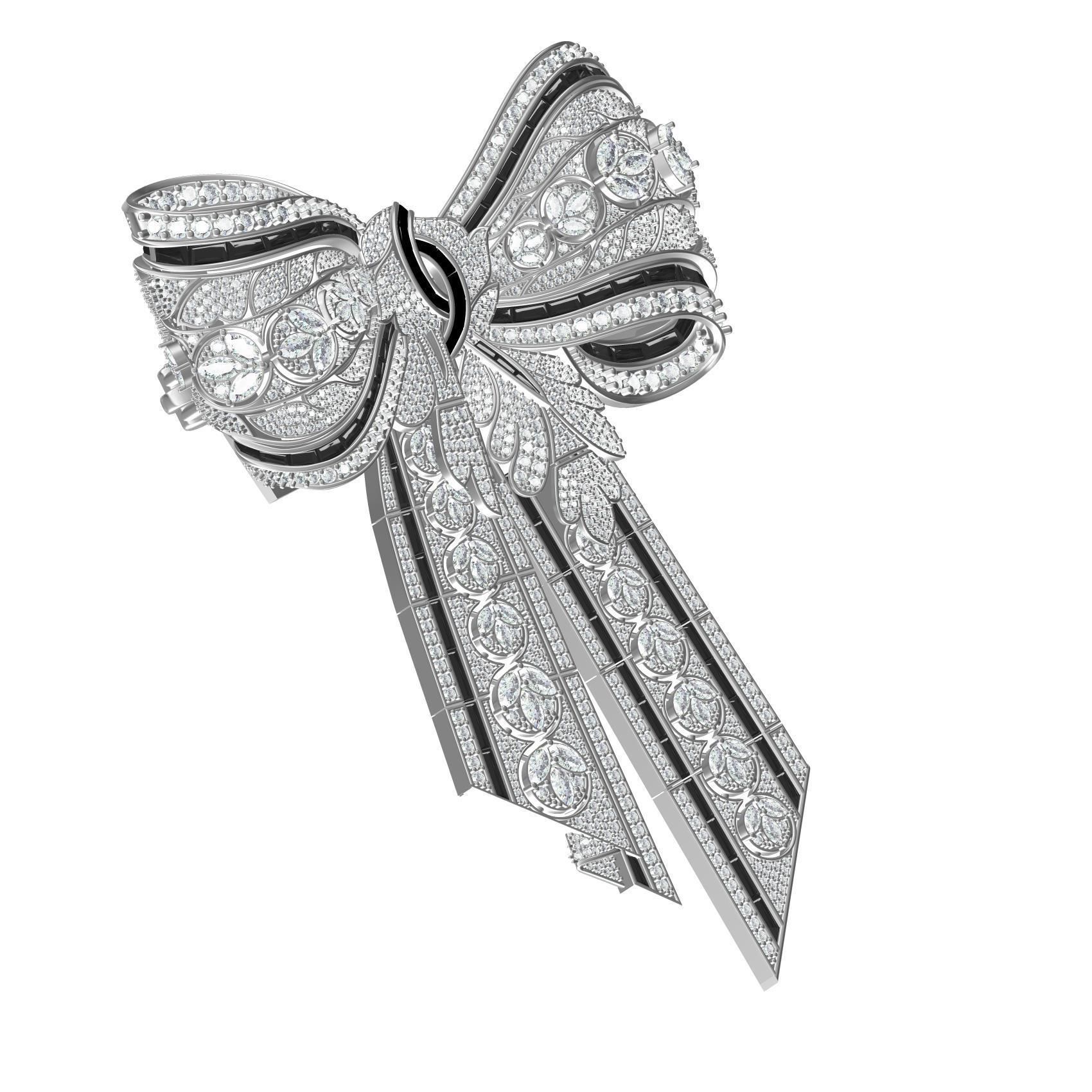 Unique Diamond Bow Art Deco Brooch 3D model 3D printable | CGTrader