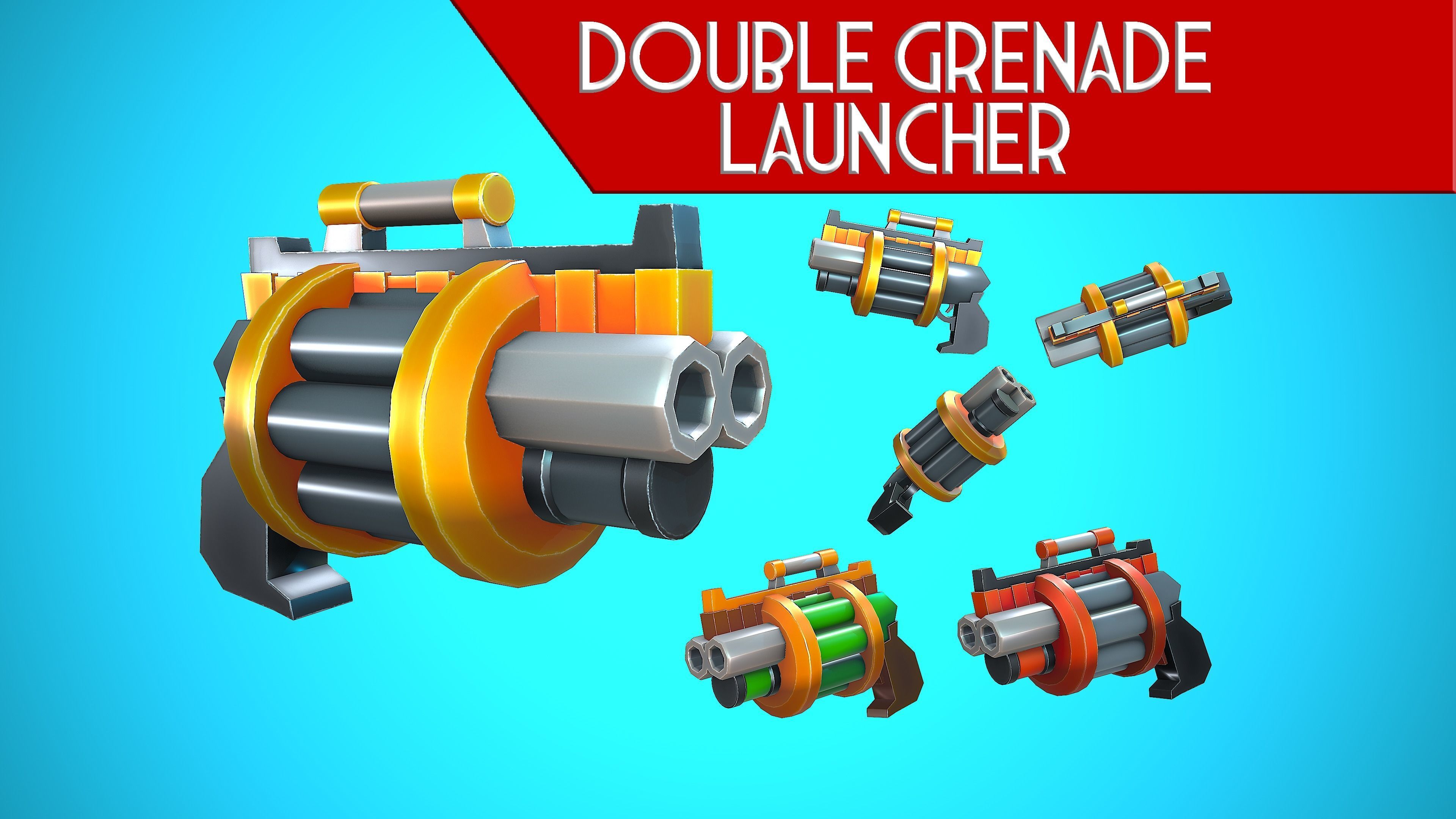 3D model DOUBLE GRENADE LAUNCHER GUN CARTOON STYLIZED VR / AR / low ...