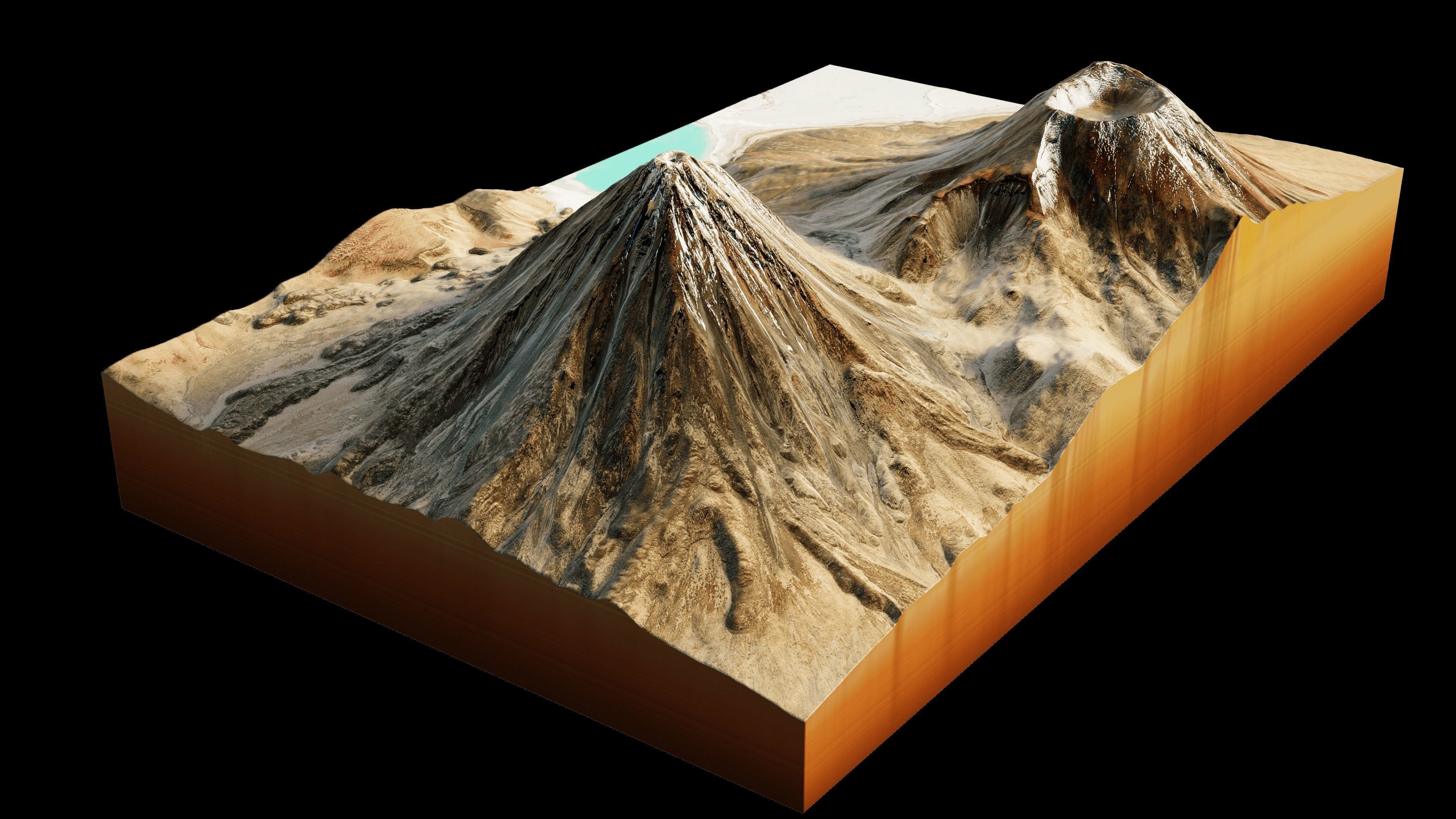 Licancabur volcano with slopes and lake 3d model Terrain 3D model ...