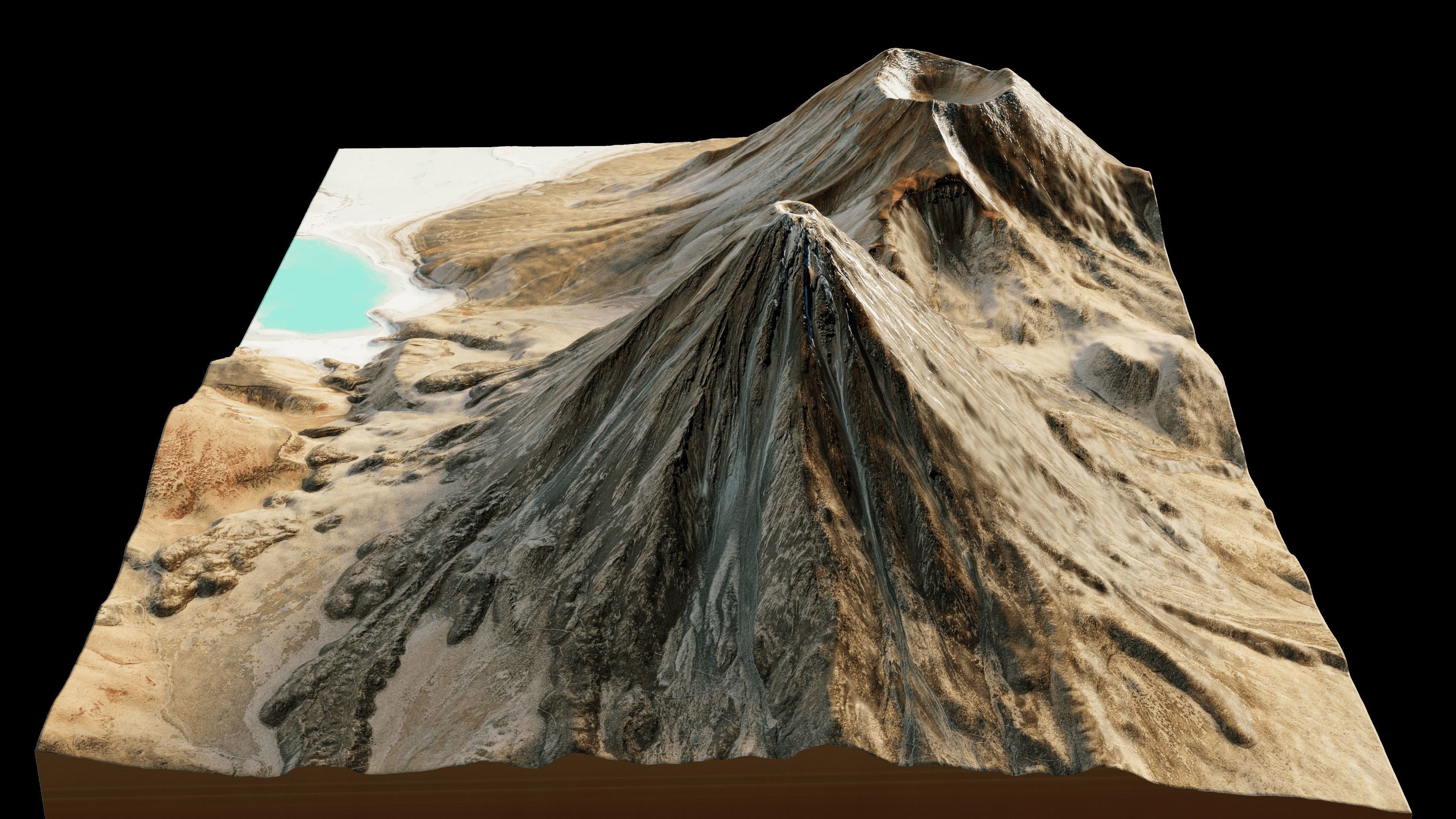 Licancabur volcano with slopes and lake 3d model Terrain 3D model ...