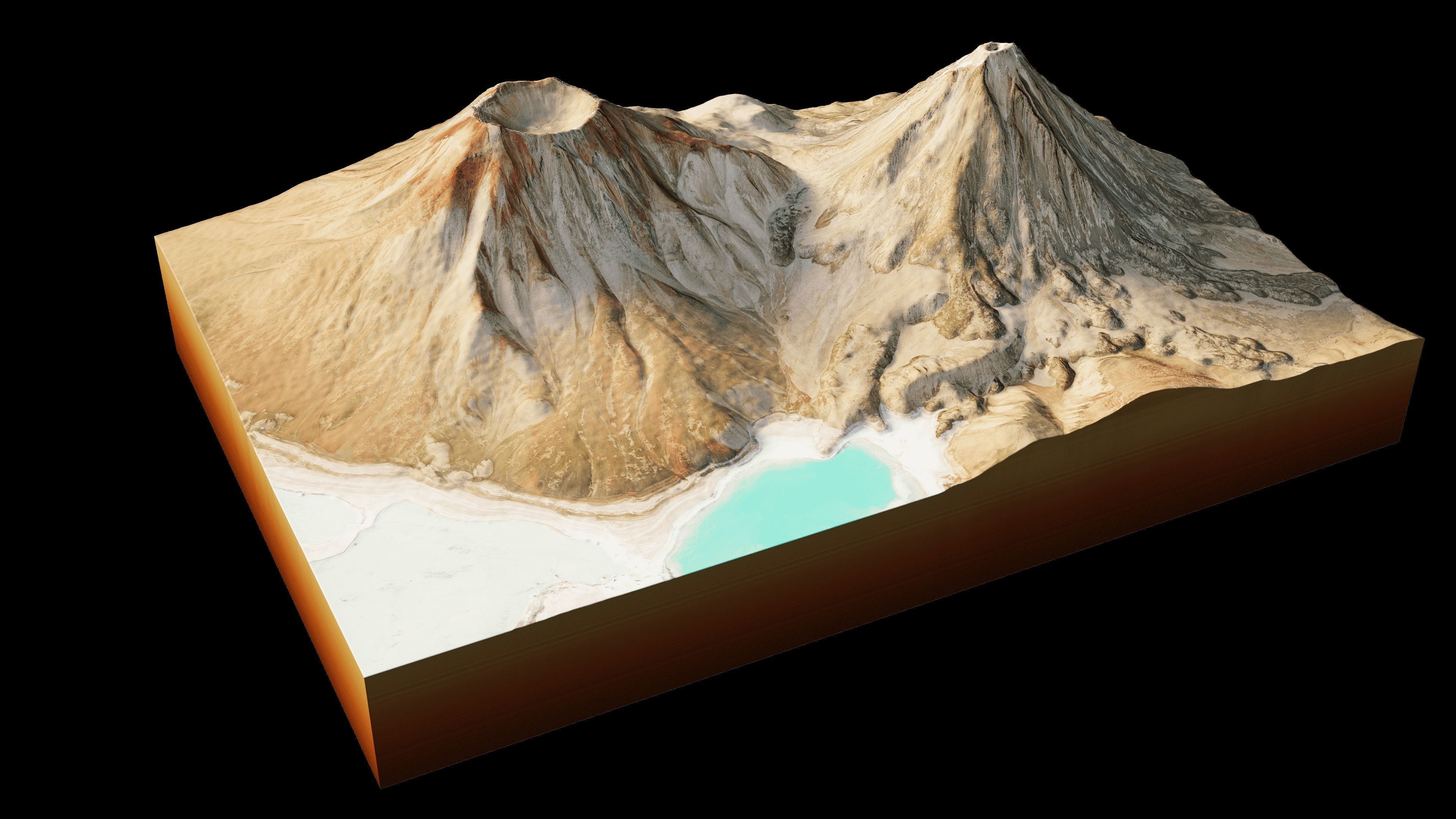 Licancabur volcano with slopes and lake 3d model Terrain 3D model ...