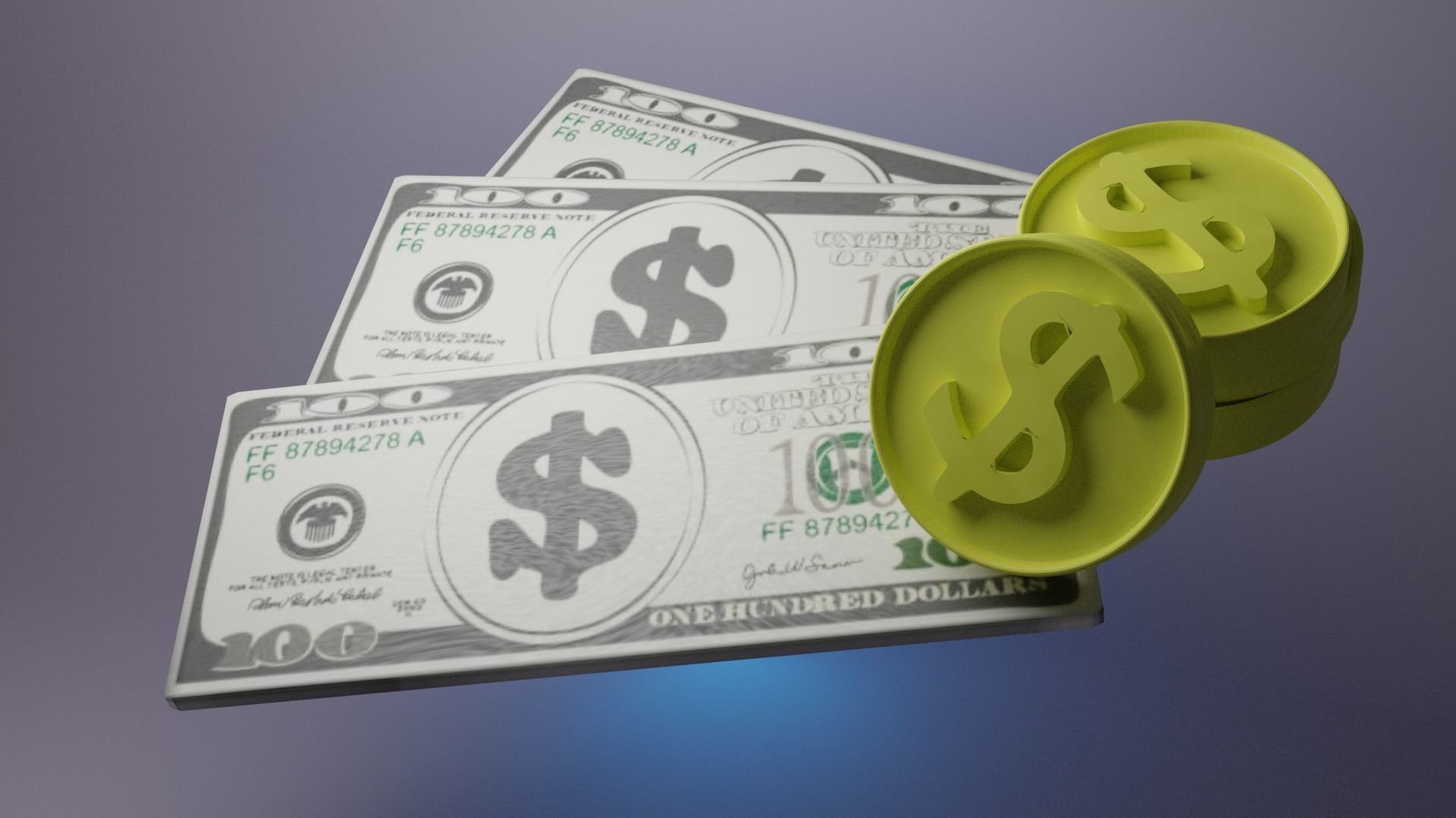 dollars and coins free 3D model | CGTrader