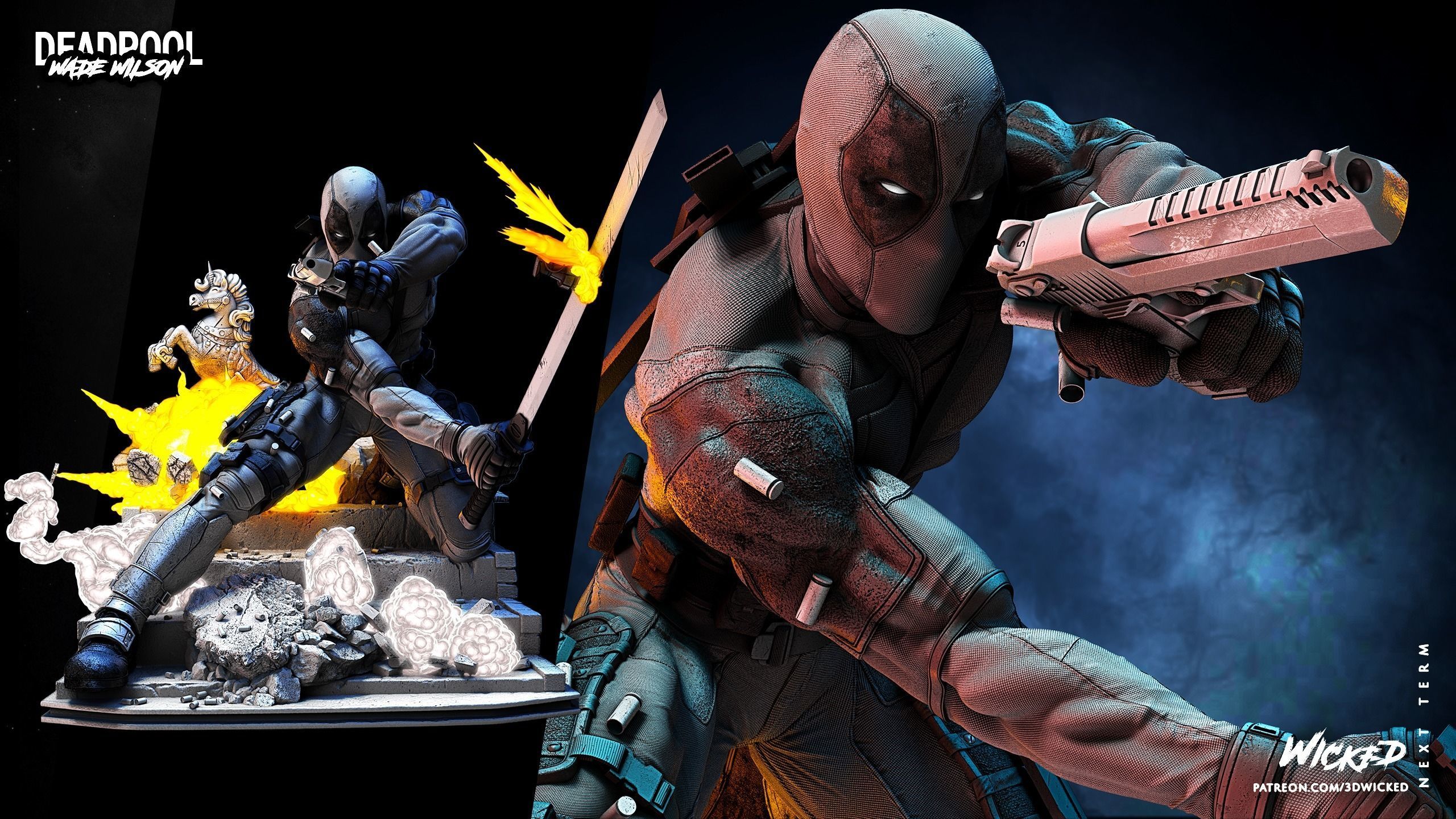 Wicked Marvel Deadpool Sculpture ready for 3d printing free 3D model 3D ...