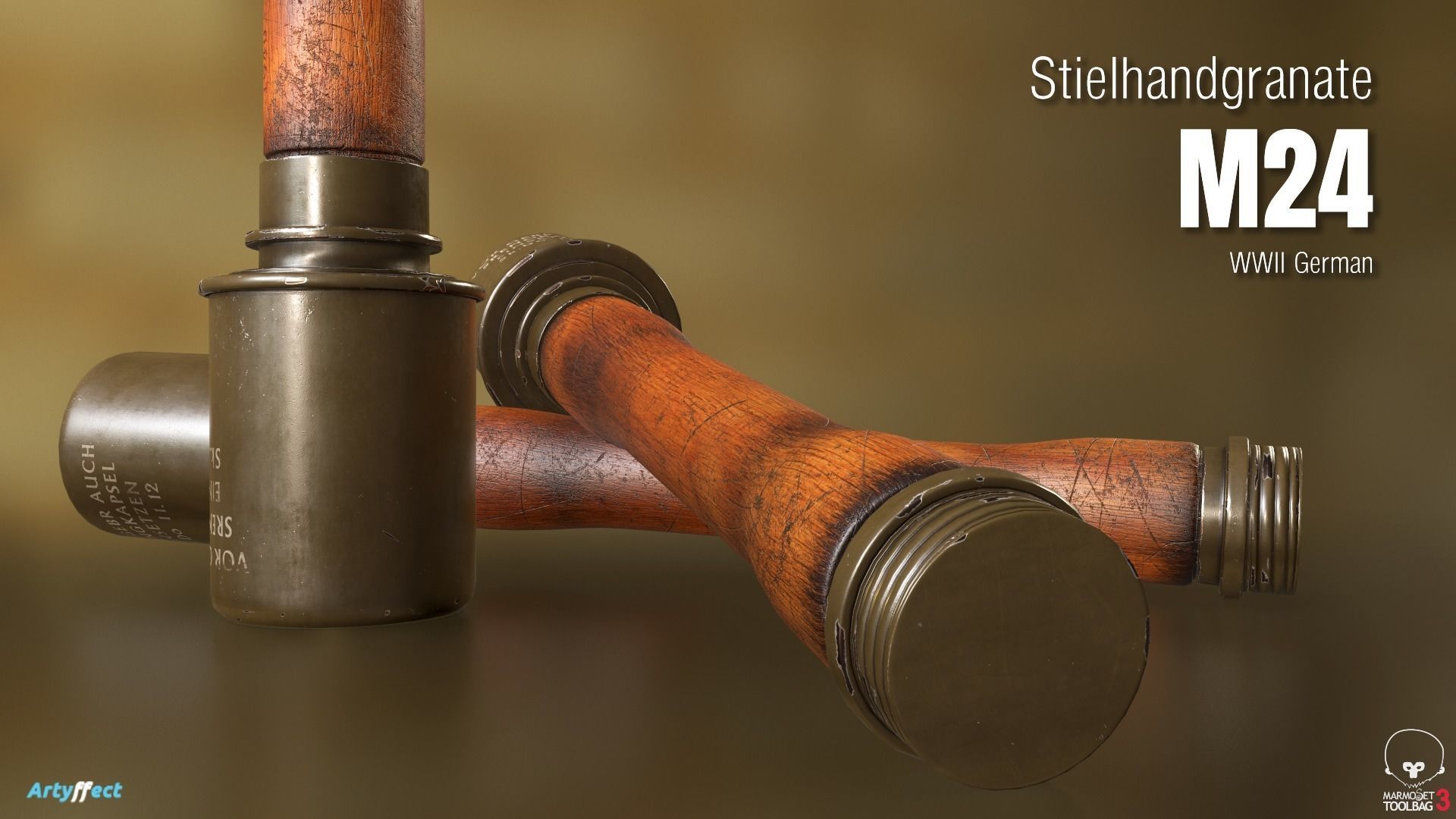 3D model WW2 German M24 Stick Grenade Low Poly Game Asset VR / AR / low ...