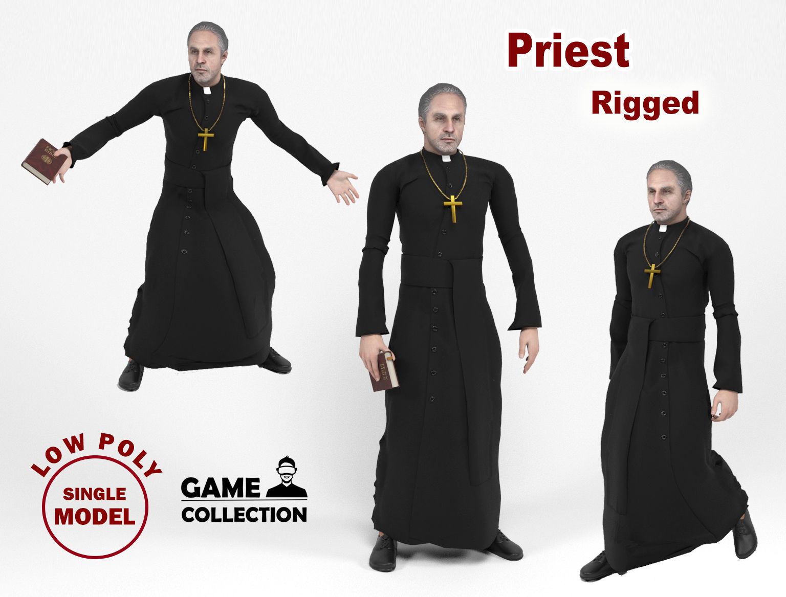 3D model Priest VR / AR / low-poly rigged animated | CGTrader