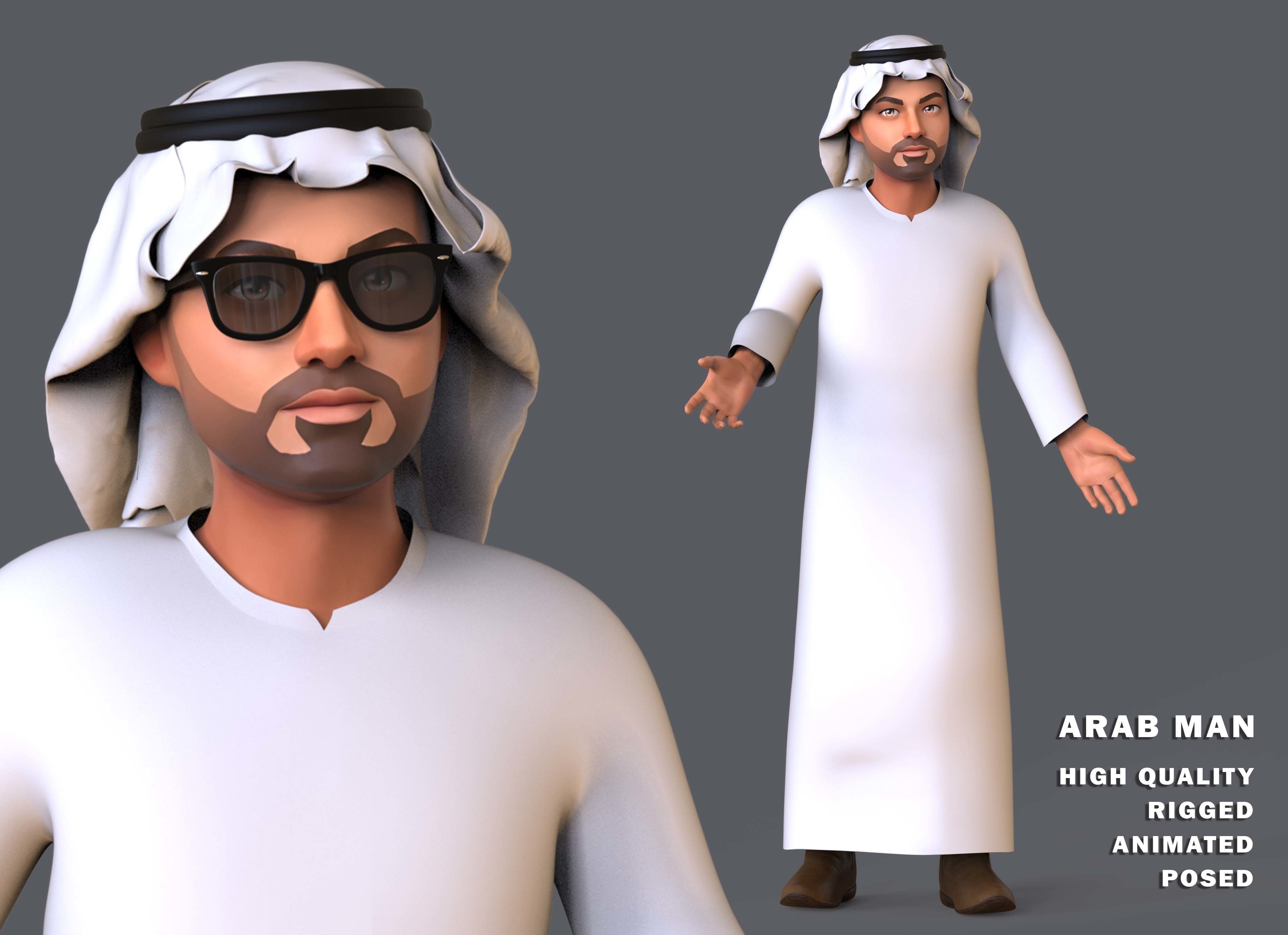 3D model Cartoon Arab man rigged animated VR / AR / low-poly | CGTrader