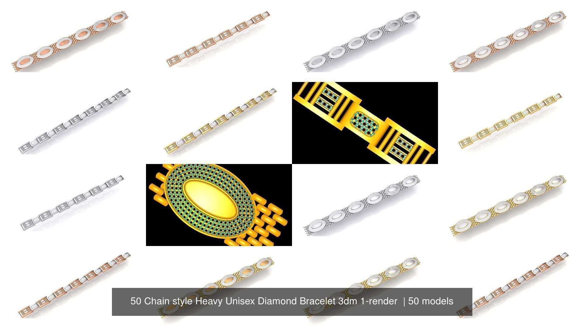 50 Chain style Heavy Unisex Diamond Bracelet 3dm 1-render 3D Model ...