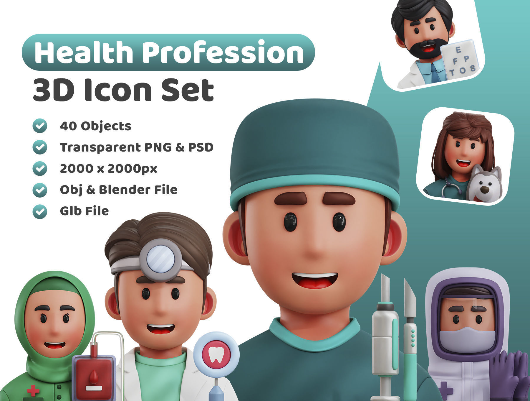 3D model Health Profession Icon Pack 3D Model VR / AR / low-poly | CGTrader