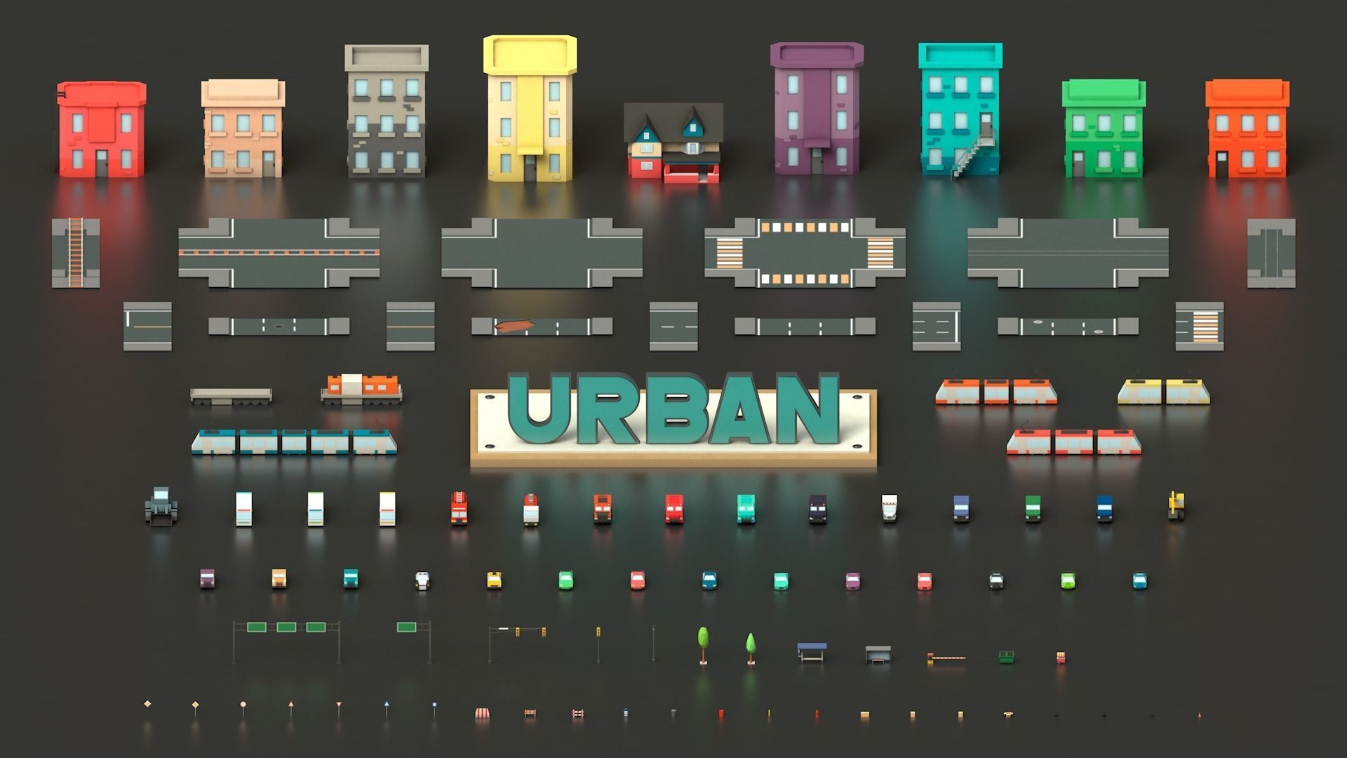 Free Big Low Poly Simple Urban City 3D Asset Pack free VR / AR / low ...