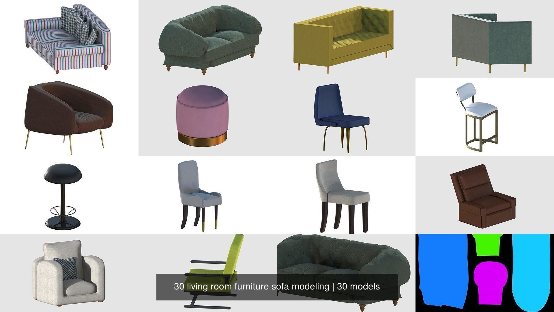 3D Model Collection 30 living room furniture sofa modeling VR / AR ...