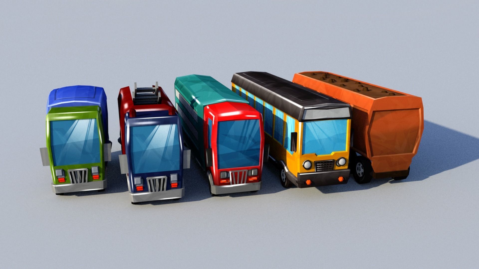 3D model Bus Pack Low Poly Toon Style Bus Pack 3D Model Collection VR ...