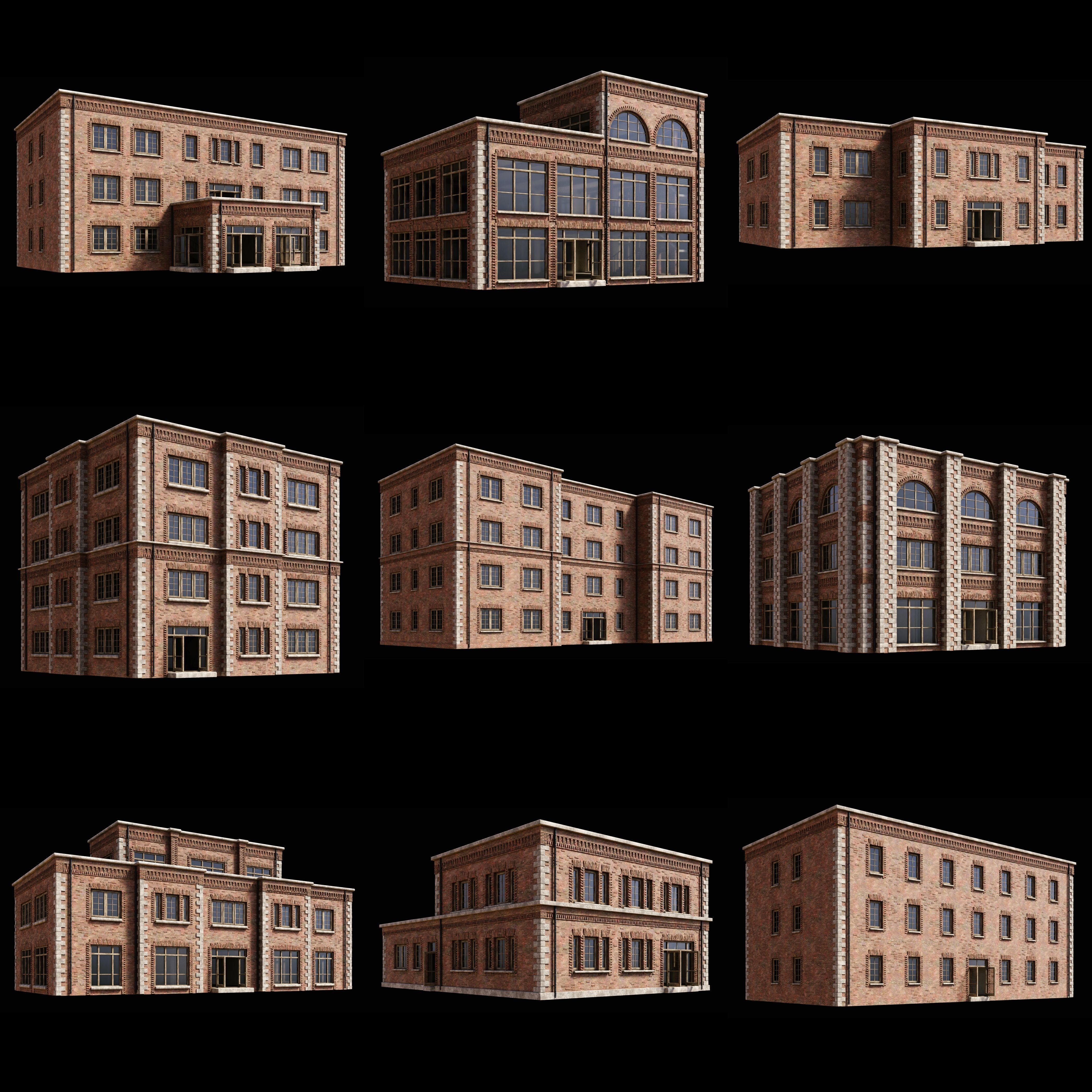 3D model BRICK BUILDING APARTMENT TENEMENT HOUSE CITY TOWN COLLECTION ...