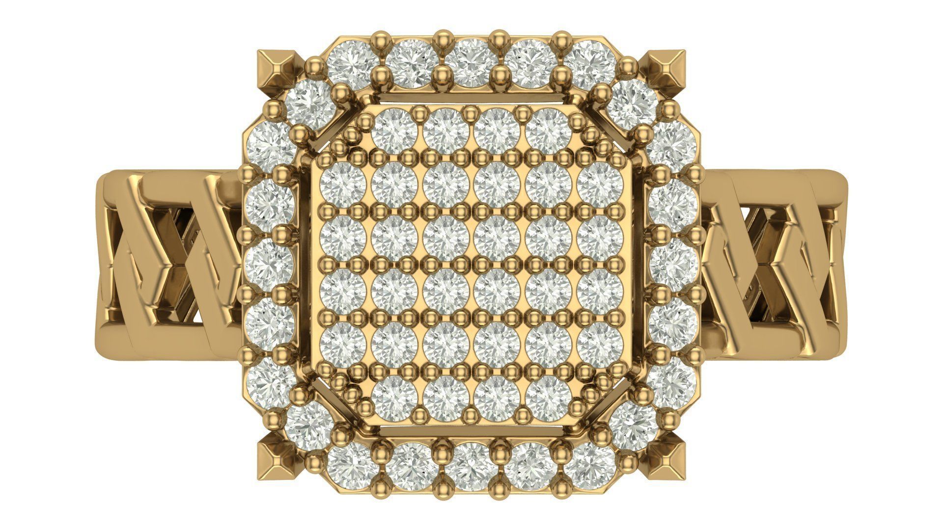 Emerald Square Pave Diamond Ring 3D model 3D printable | CGTrader