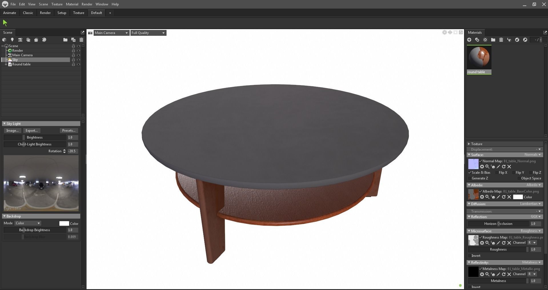 3D model round table - desk - workbench - wood table - interior table ...