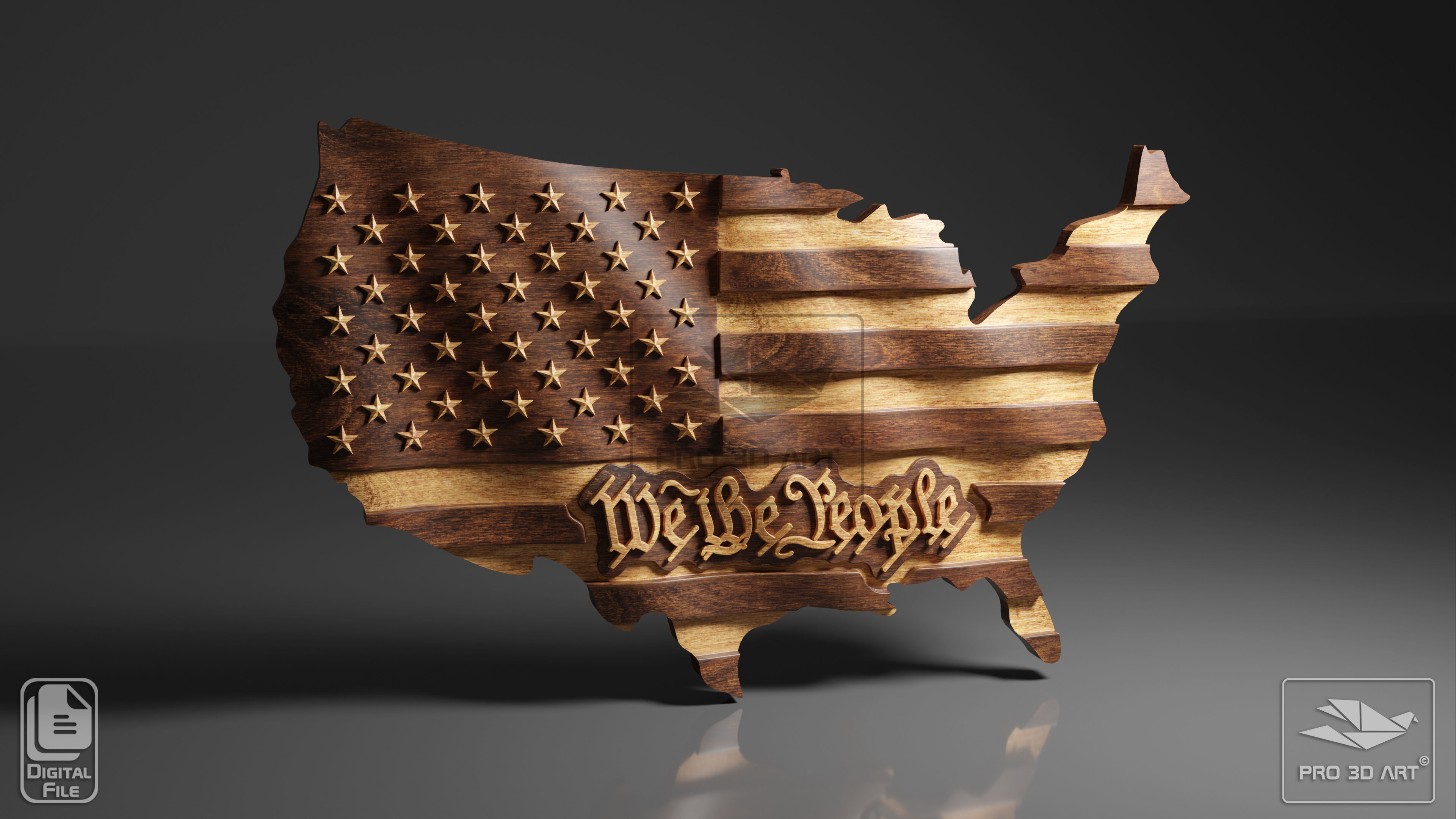 USA Wavy Map - We The People - CNC Files For Wood 3D STL Model 3D model ...