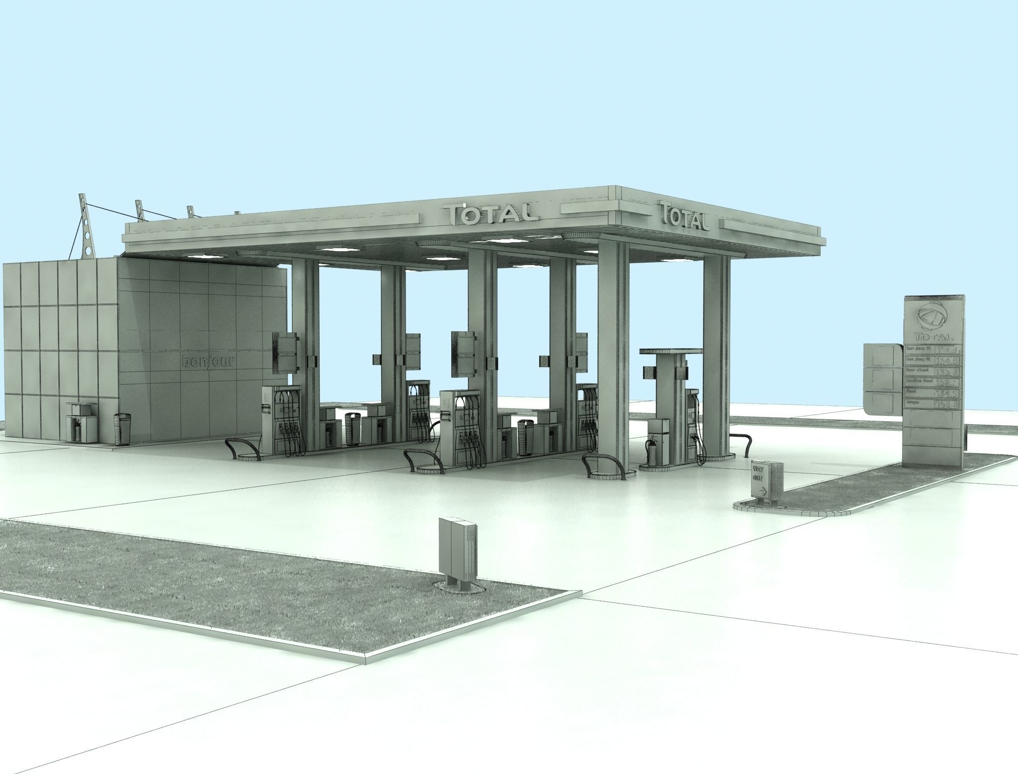Total France Gasoline Station High Detail 3D model | CGTrader