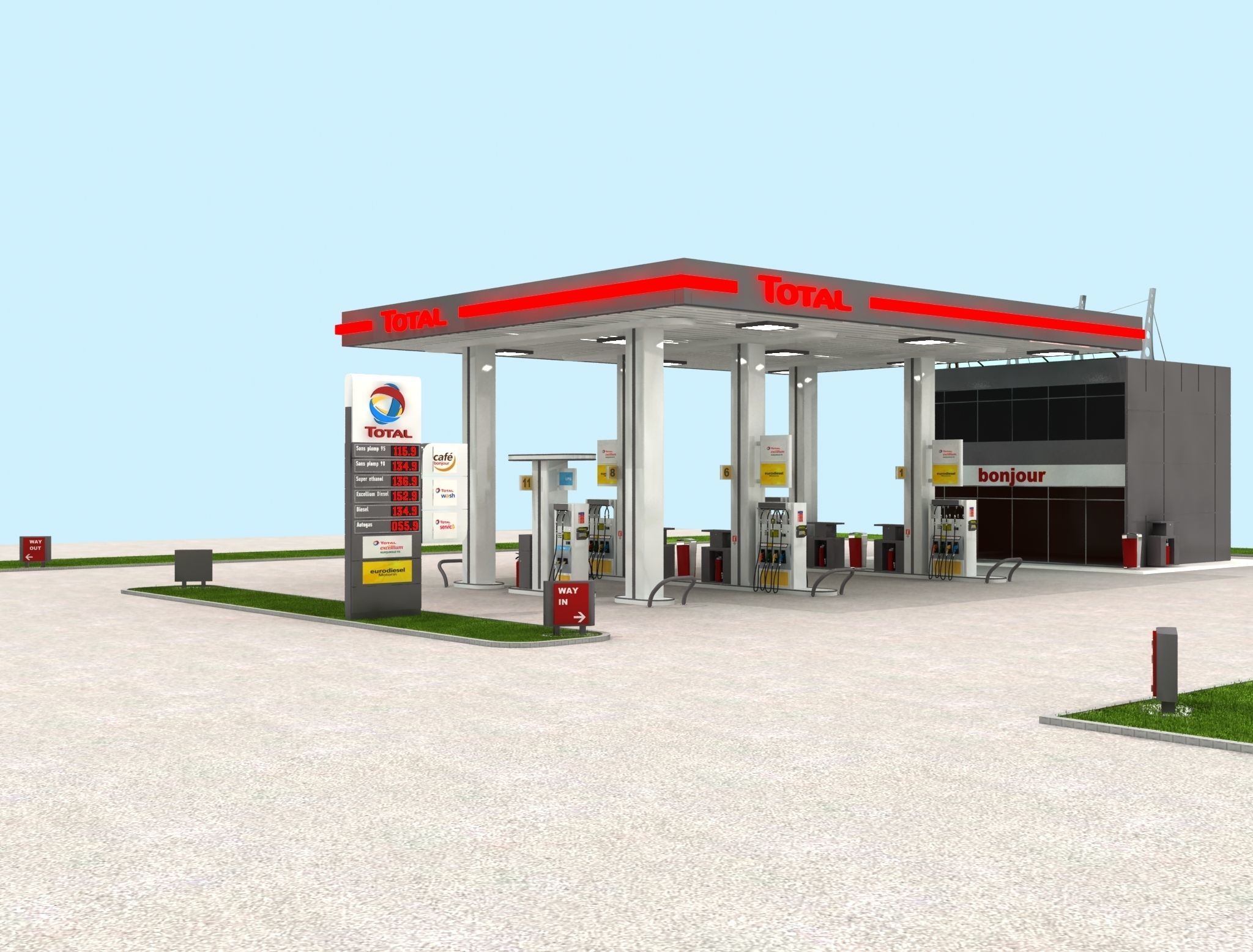 Total France Gasoline Station High Detail 3D model | CGTrader