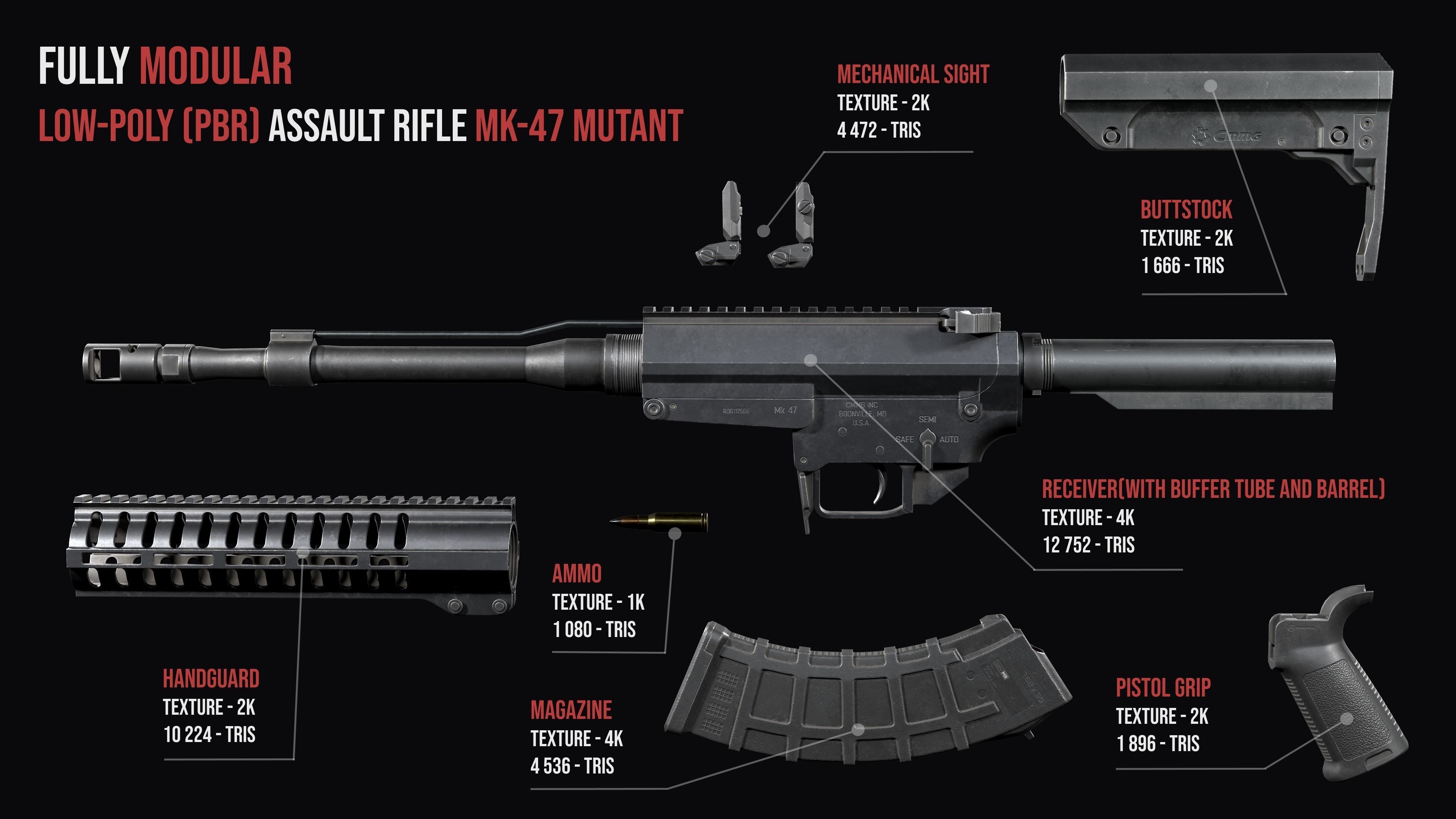 3D Model Collection Modular Modern Assault Rifles Gun Weapon Pack VR ...