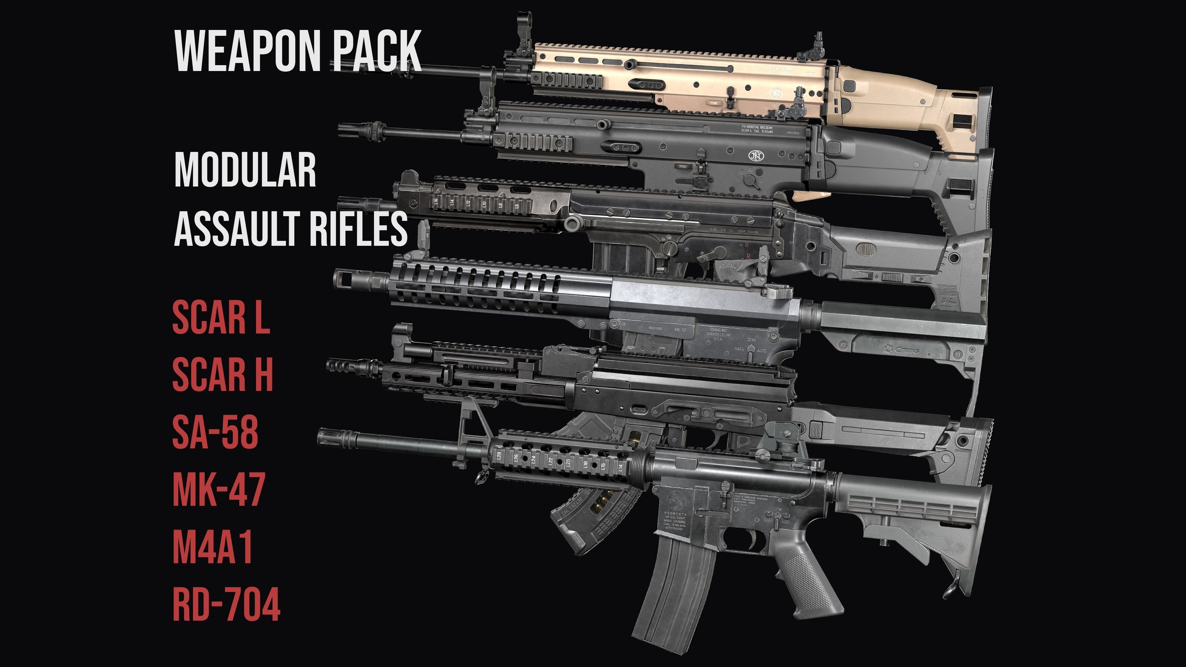 3D Model Collection Modular Modern Assault Rifles Gun Weapon Pack VR / AR / low-poly | CGTrader