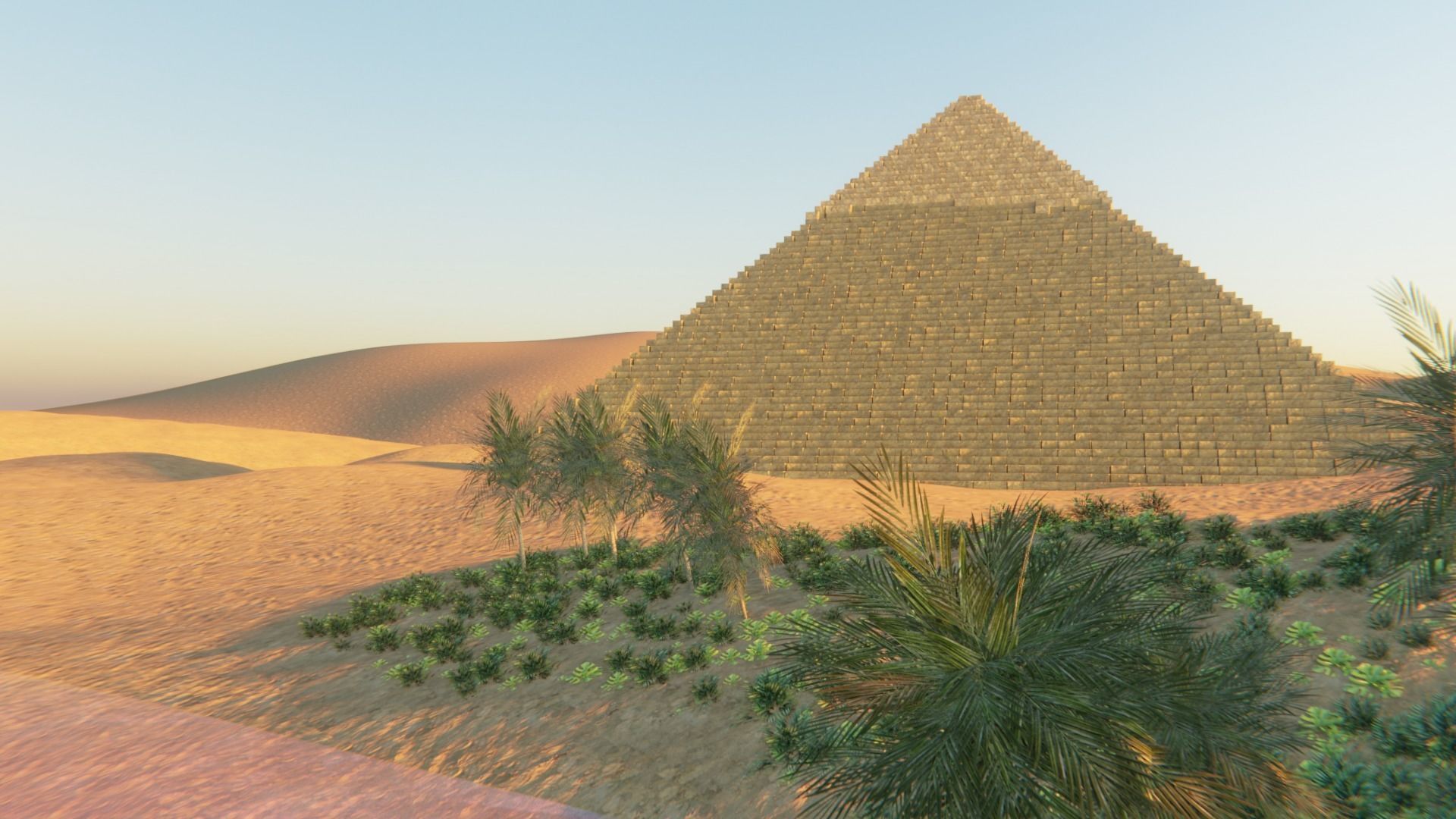 3D model Egypt pyramid desert landscape palm tree VR / AR / low-poly ...