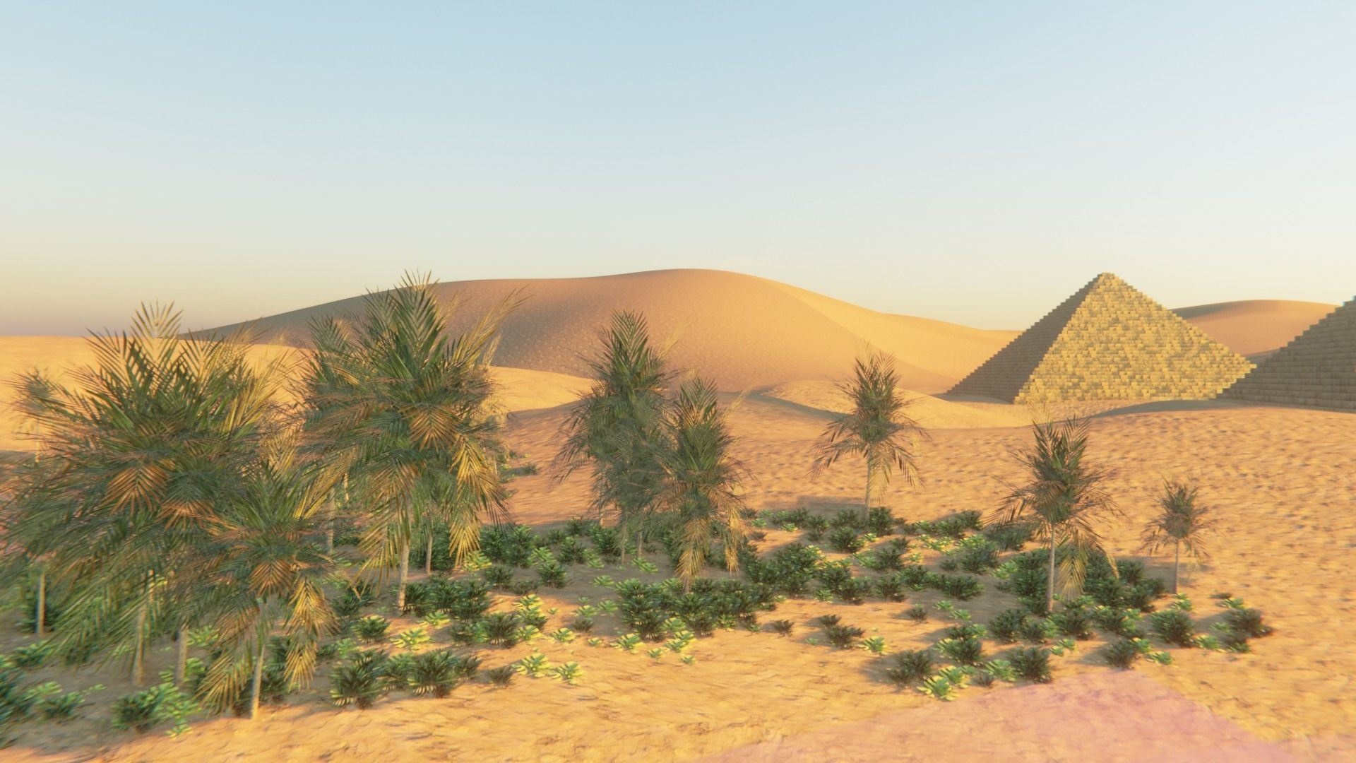 3D model Egypt pyramid desert landscape palm tree VR / AR / low-poly ...