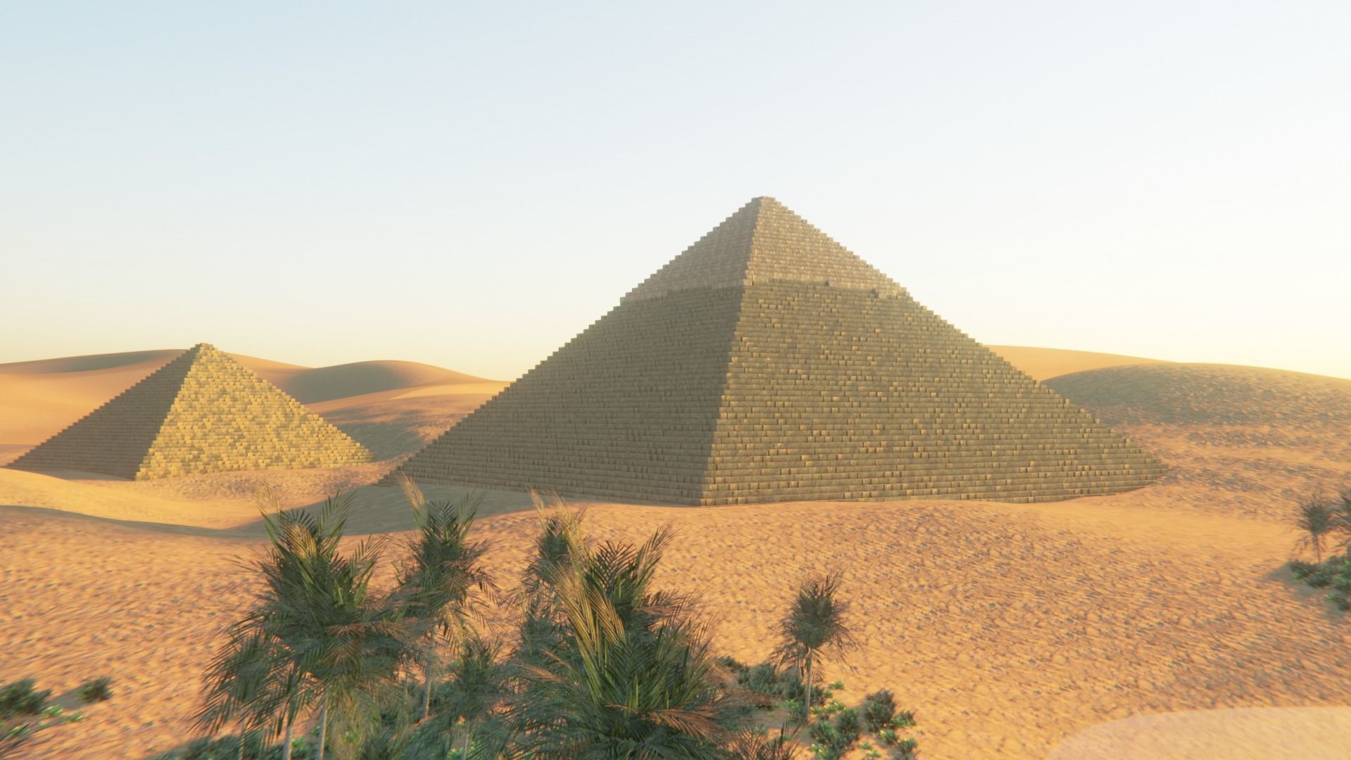 3D model Egypt pyramid desert landscape palm tree VR / AR / low-poly ...