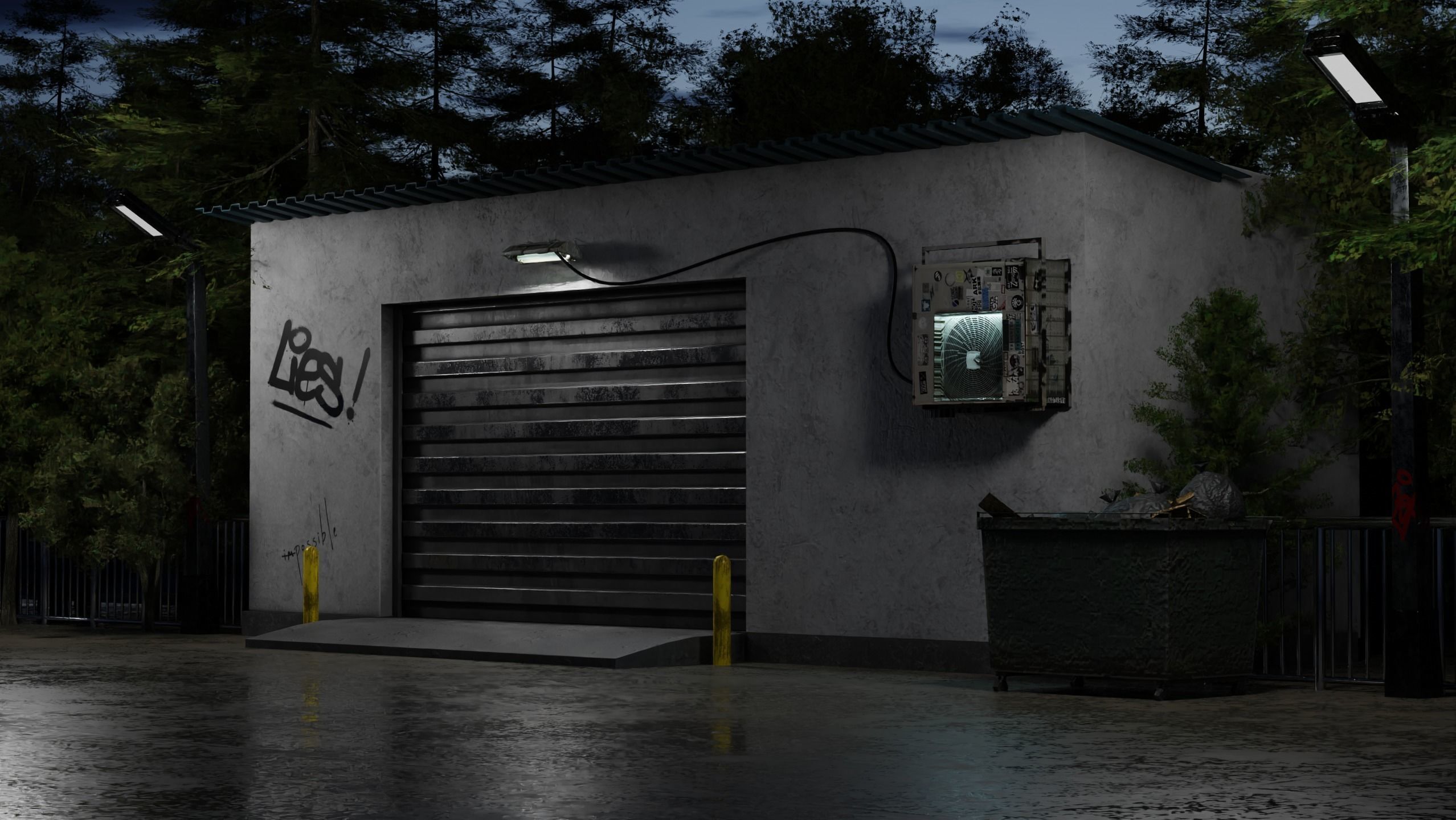 Darkness Garage Scene 3D Blend File Textured FBX OBJ MTL Files 3D model ...