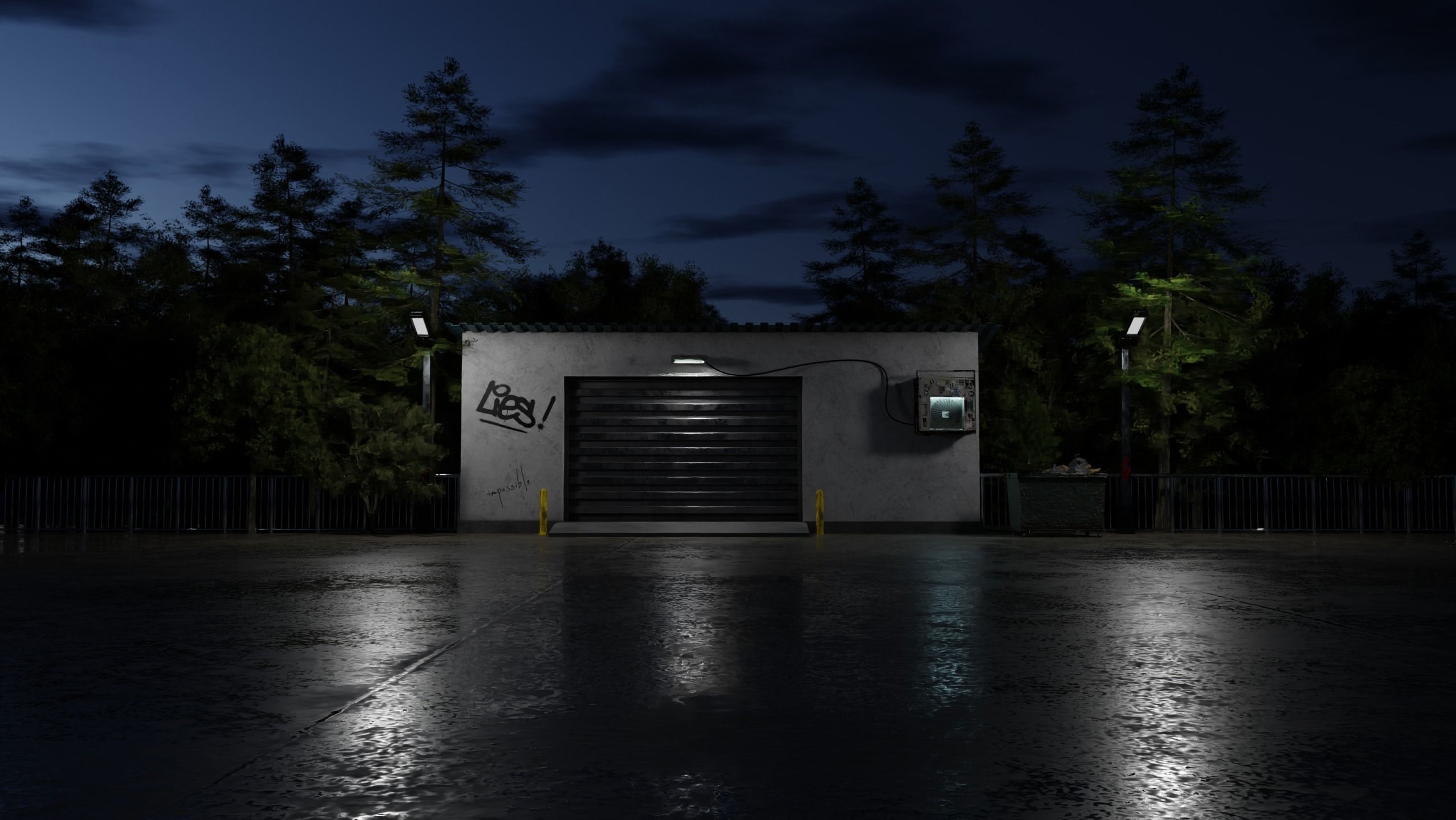 Darkness Garage Scene 3D Blend File Textured FBX OBJ MTL Files 3D model ...