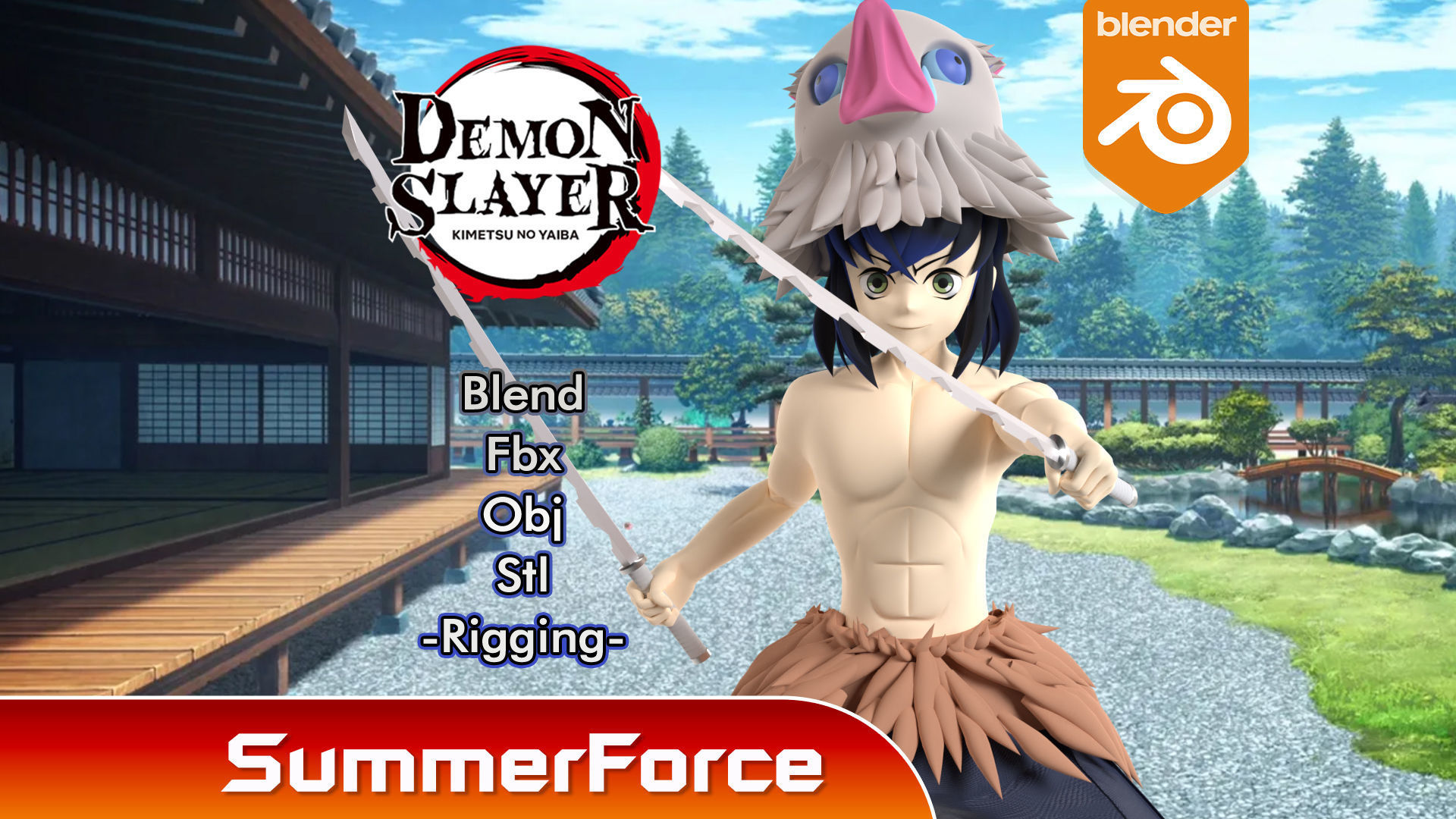 Inosuke Hashibira - Demon Slayer 3D model rigged | CGTrader