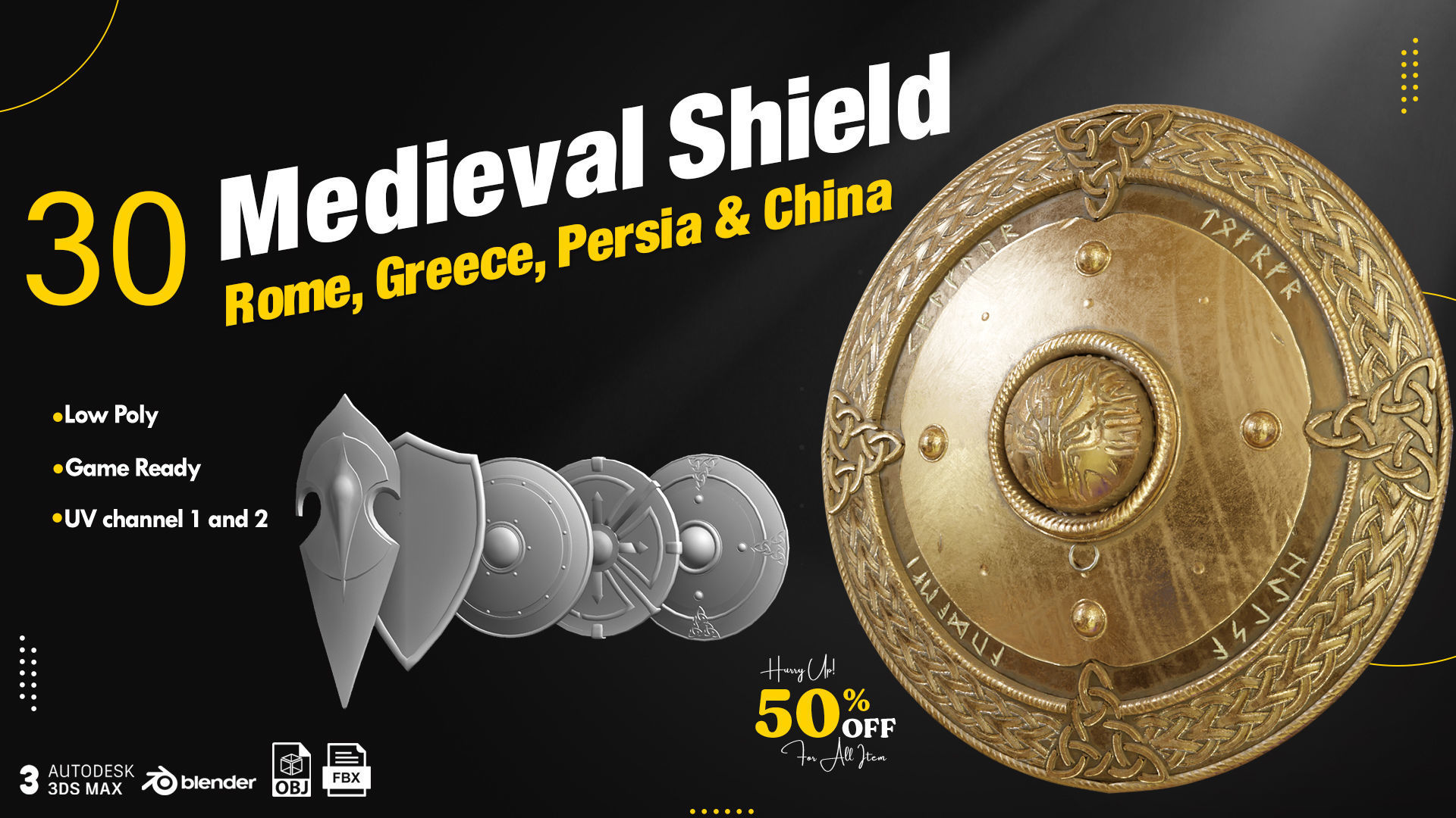 3D model 30 Medieval Shield Base Mesh VR / AR / low-poly | CGTrader