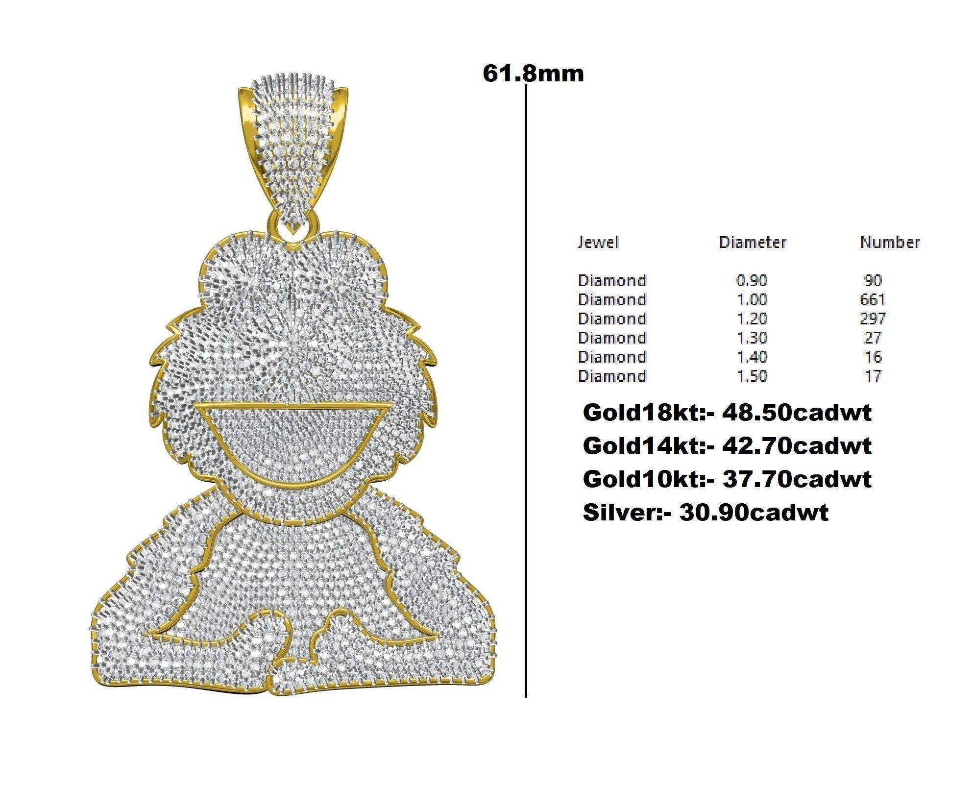 Smiley Face Cartoon Caracter Hip Hop Pendant 3D model 3D printable ...