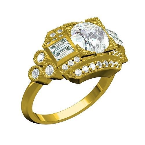 Round Diamond Bezel Setting Vintage Ring 3D model 3D printable | CGTrader