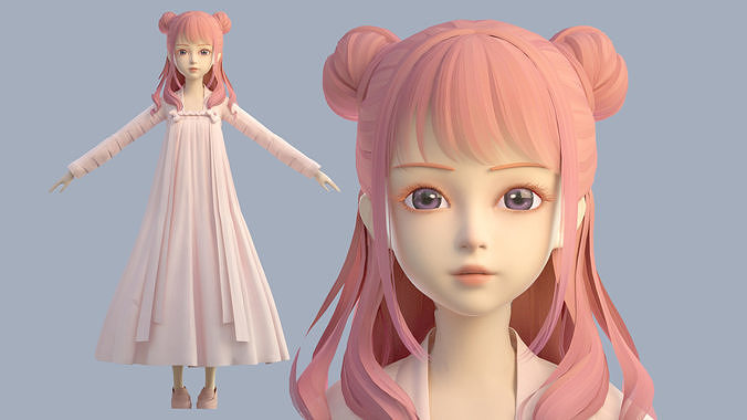 Cartoon Girl In Hanfu 3d Model Cgtrader