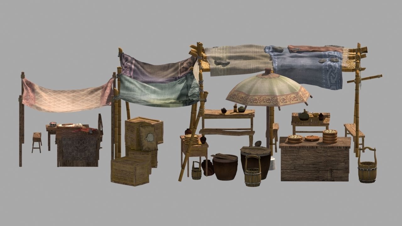 Asian Ancient street stalls 3D model | CGTrader