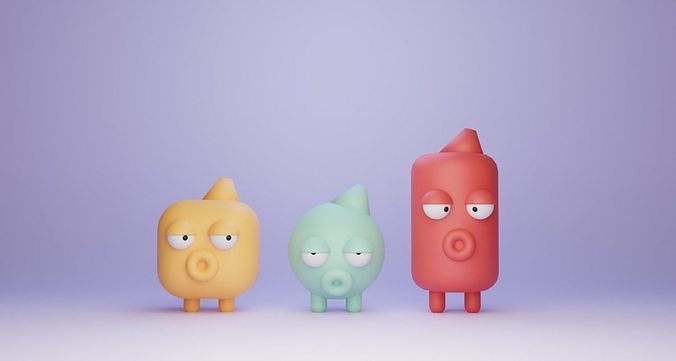 3D model blender 3D model-Three colorful Low-poly Monsters VR / AR ...