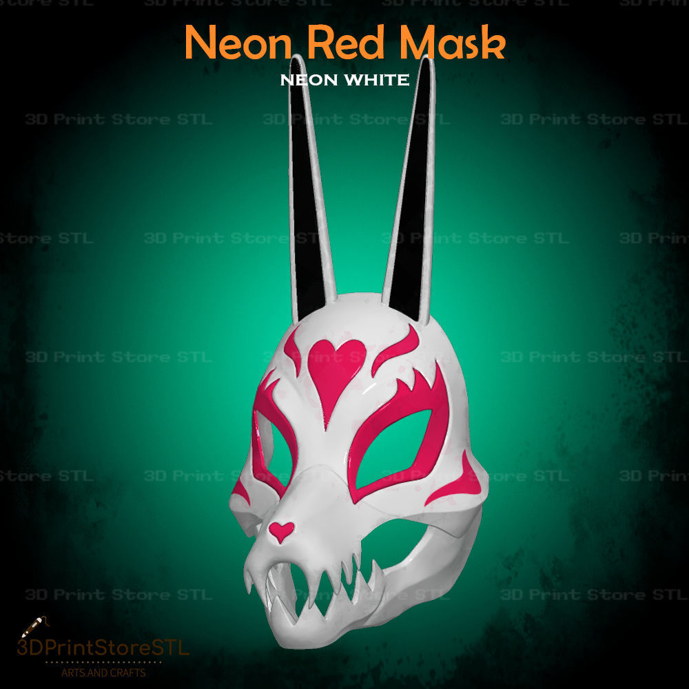 Red Mask Cosplay Neon White Game - STL File 3D model 3D printable ...