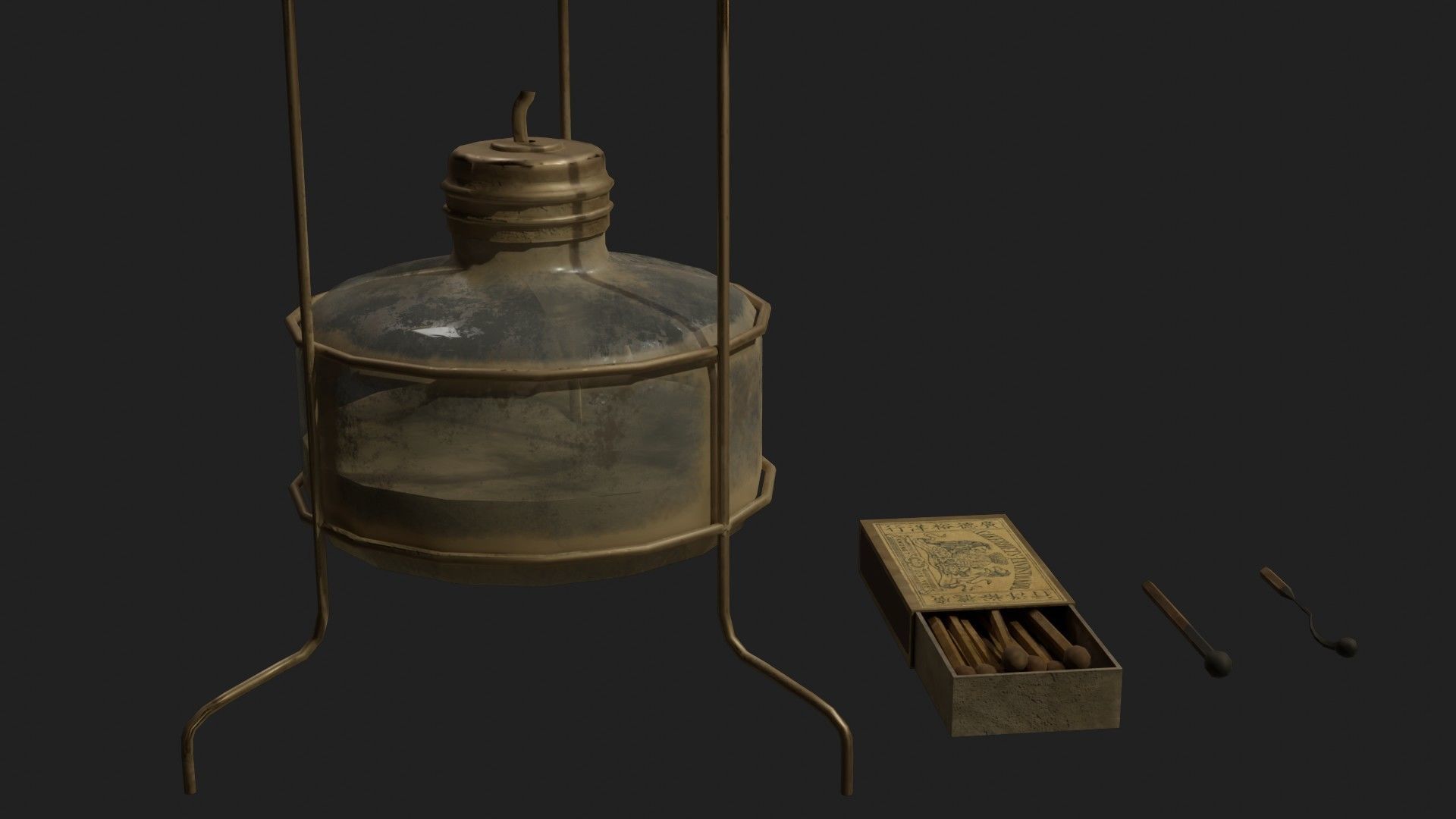 3D model old lamp and matchbox with pbr textures VR / AR / low-poly ...