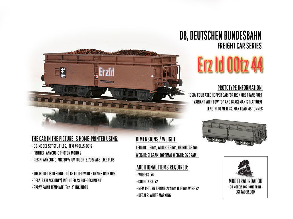ROLLS-0012 German State Railways Hopper car 00tz 44 H0-scale 3D model ...
