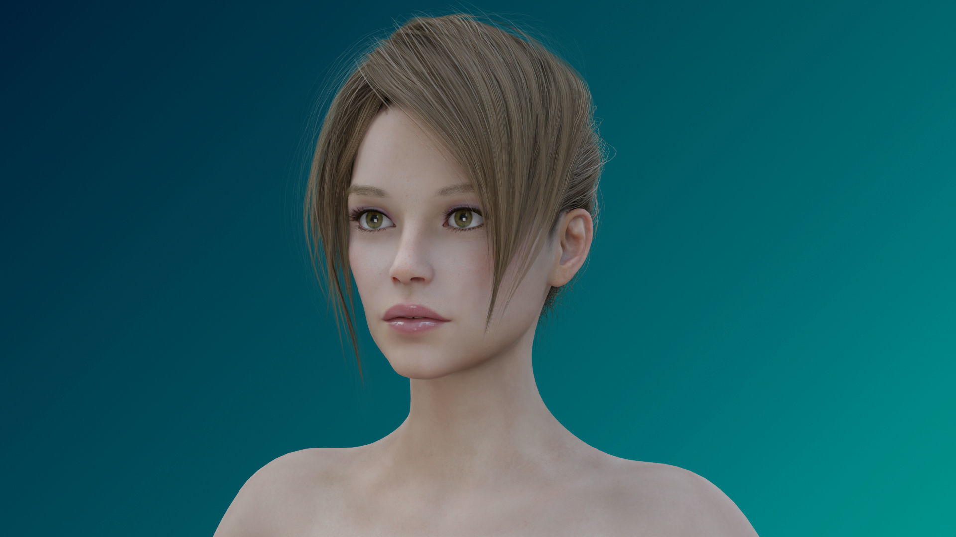 3D model Young Pretty Blonde Lady with Short Bun Hairstyle - Rigged ...