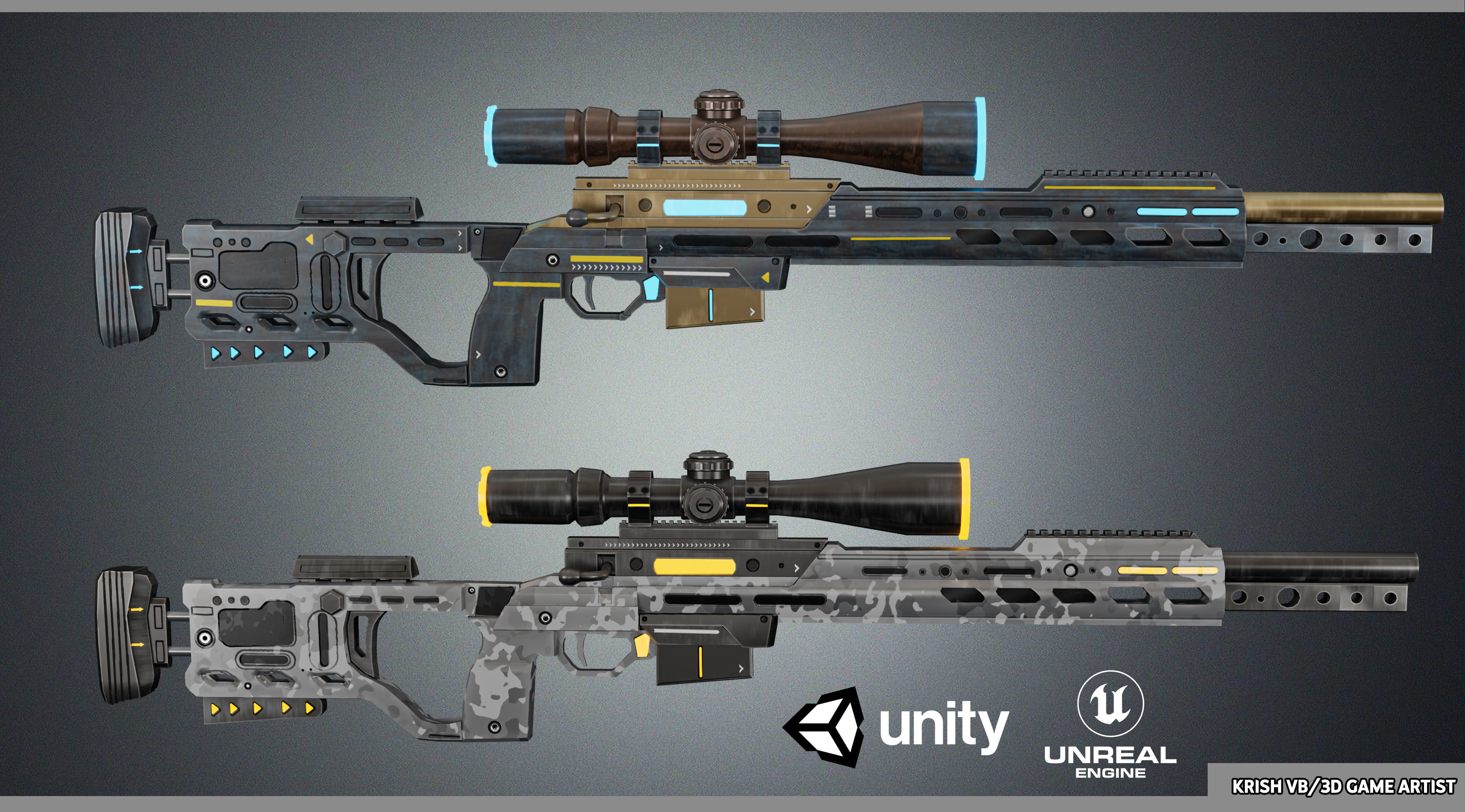 KRG chassis whiskey sniper rifle with 2 skins Game Ready Asset 3D model ...