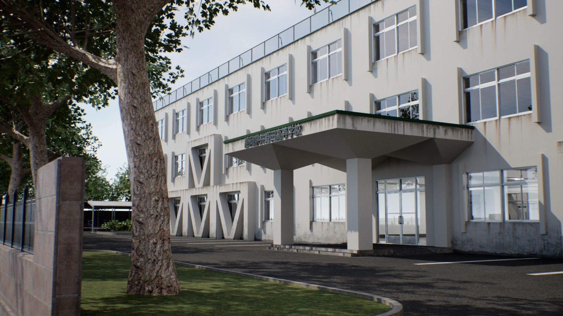 3D model Japanese School Building - Environment VR / AR / low-poly ...