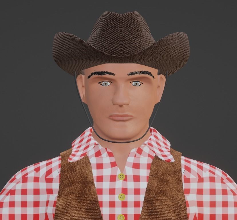 Modern Western Rancher Cowboy with Brown Red and White Cloths 3D model ...