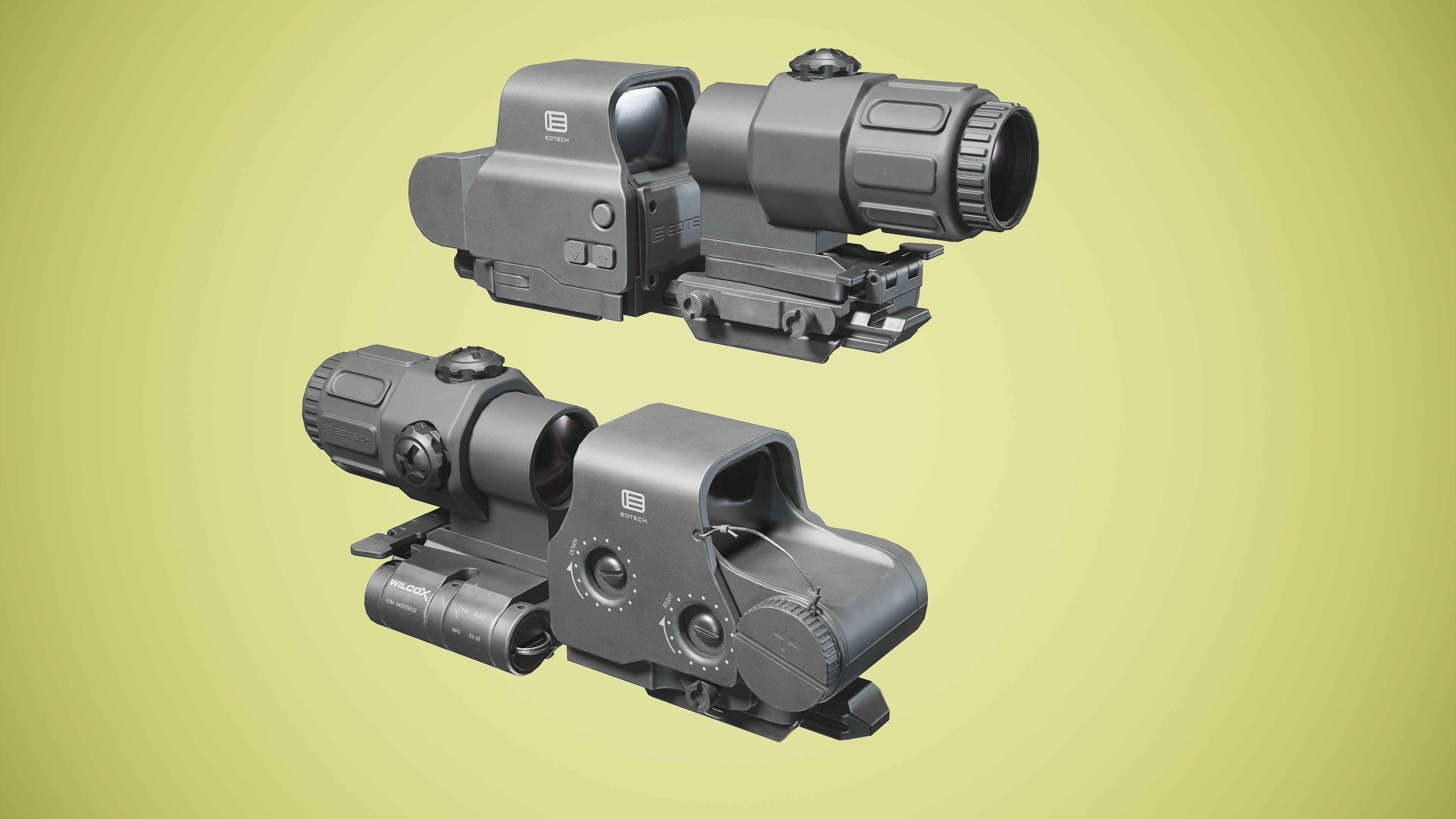 3D model Eotech HHS with magnifier and wilcox mount lopoly 3d model VR ...