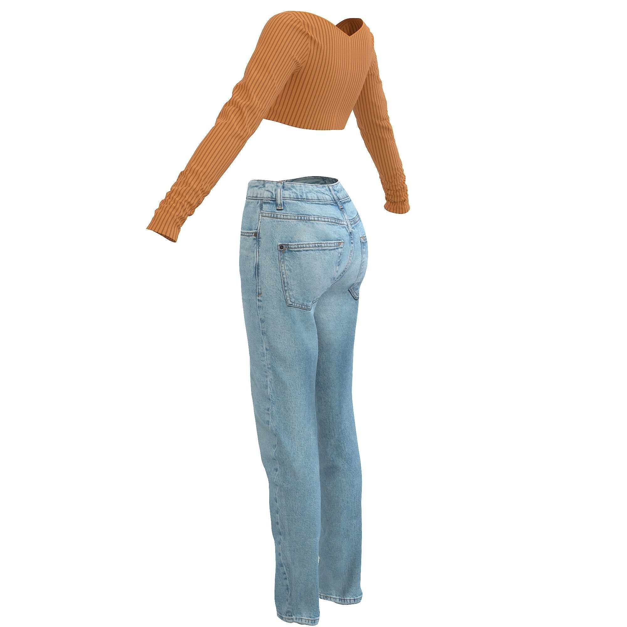 3D model Jeans and Long sleeve Top cloth VR / AR / low-poly | CGTrader