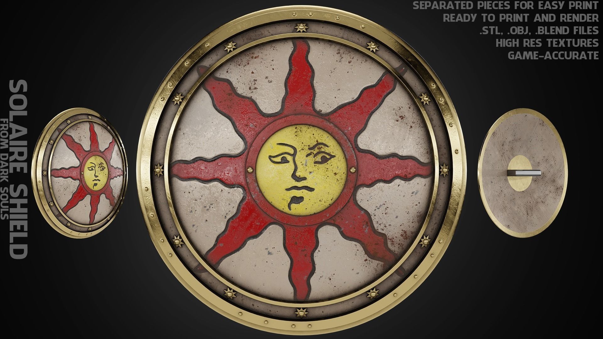 Dark Souls Solaire of Astora Sunlight Shield for Cosplay 3D model 3D ...