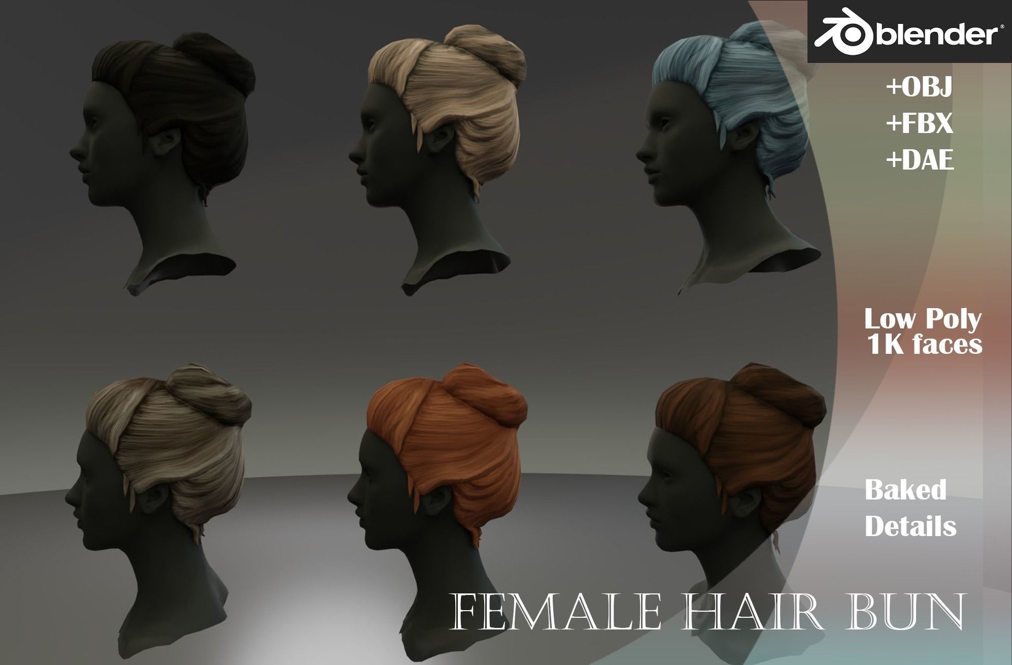 3D model Low Poly female hair bun VR / AR / low-poly | CGTrader
