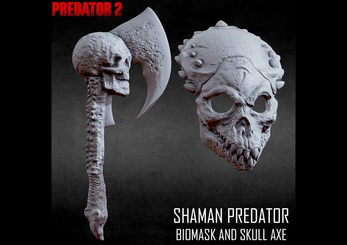 3D PRINTABLE SHAMAN PREDATOR BIOMASK AND SKULL AXE PREDATOR 2 3D model ...