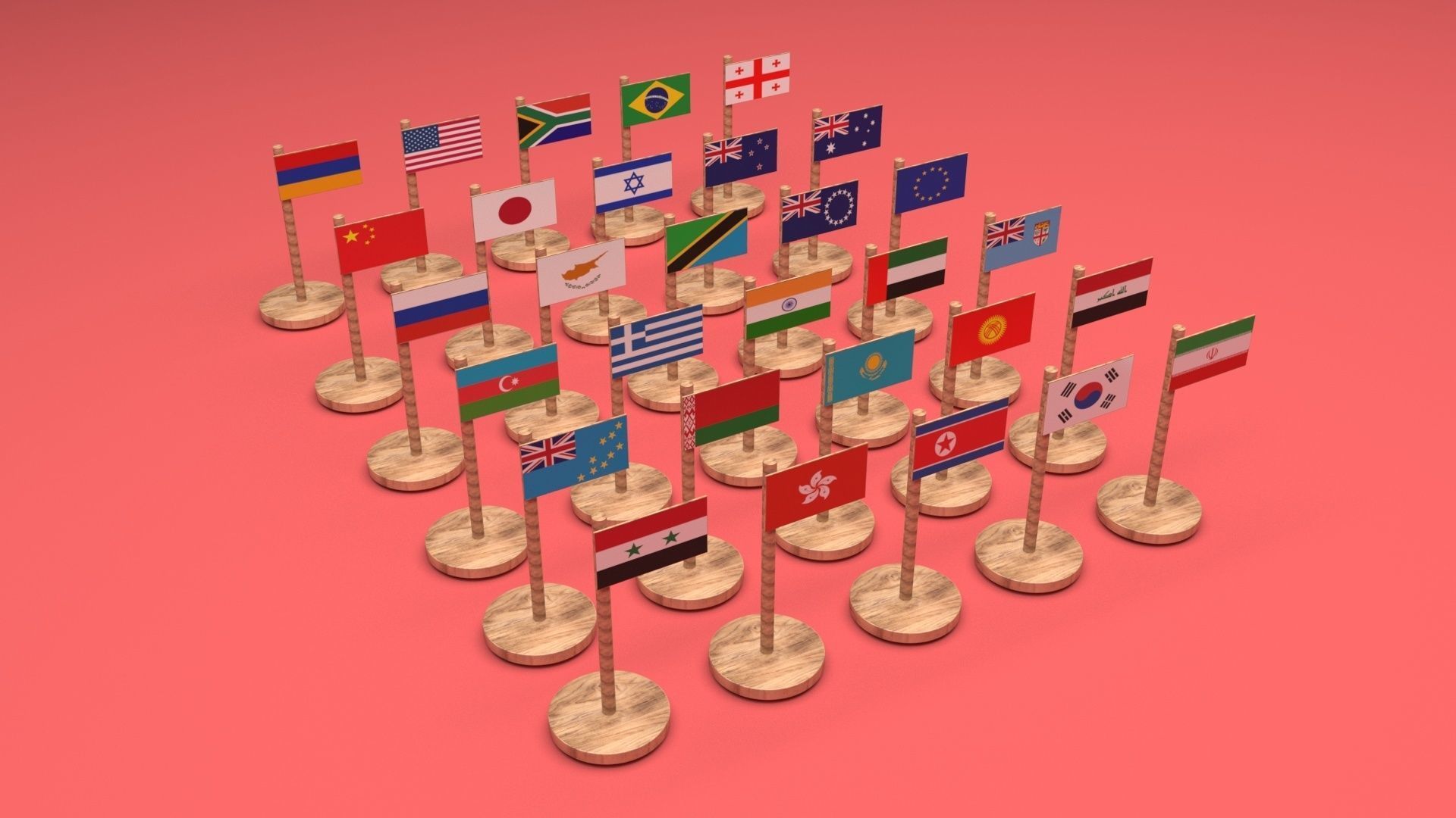 Wooden Flag Toys Set 3D model | CGTrader