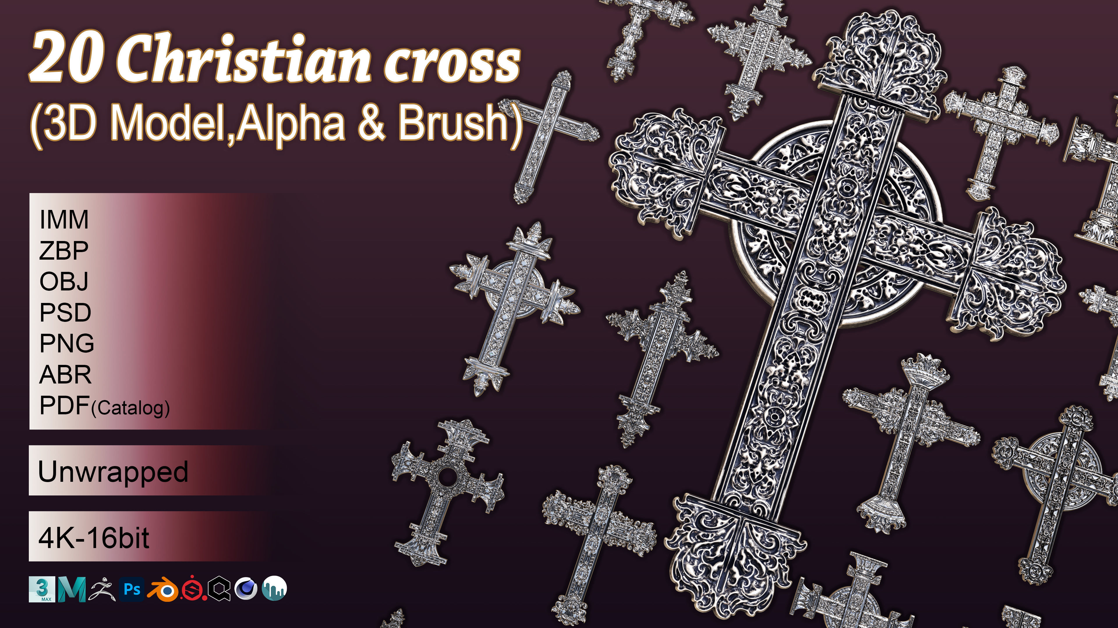 20 Christian Cross 3D Model alpha and Brush V2 3D model | CGTrader